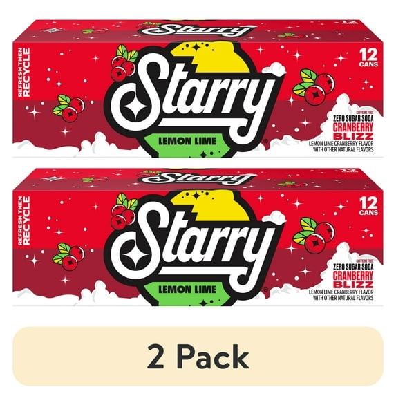 (2 pack) Starry Zero Sugar Soda Cranberry Blizz 12 fl oz, 12 Pack Cans ...