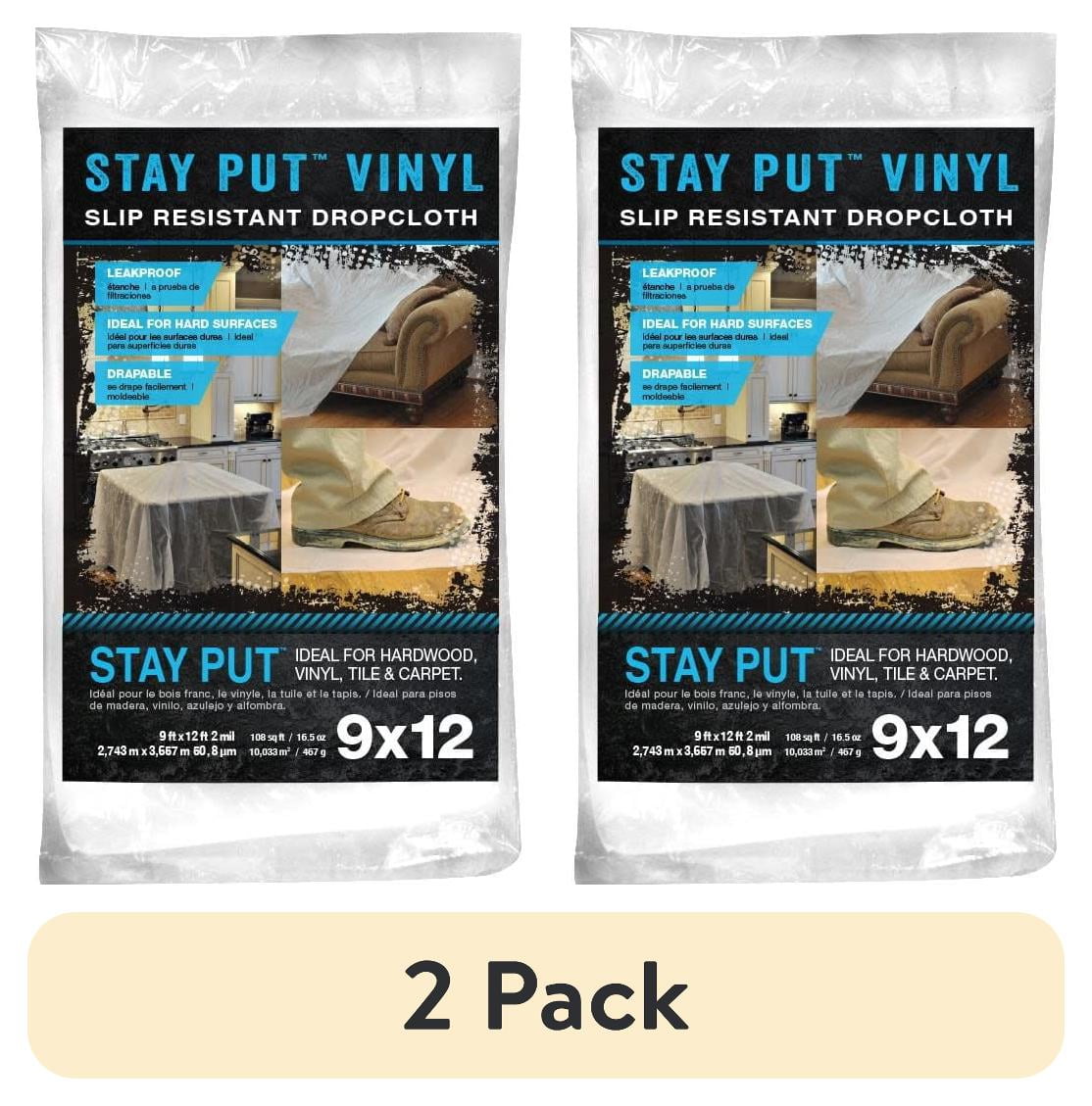 (2 pack) Stay Put Vinyl Slip Resistant 9-ft x 12-ft Drop Cloth ...