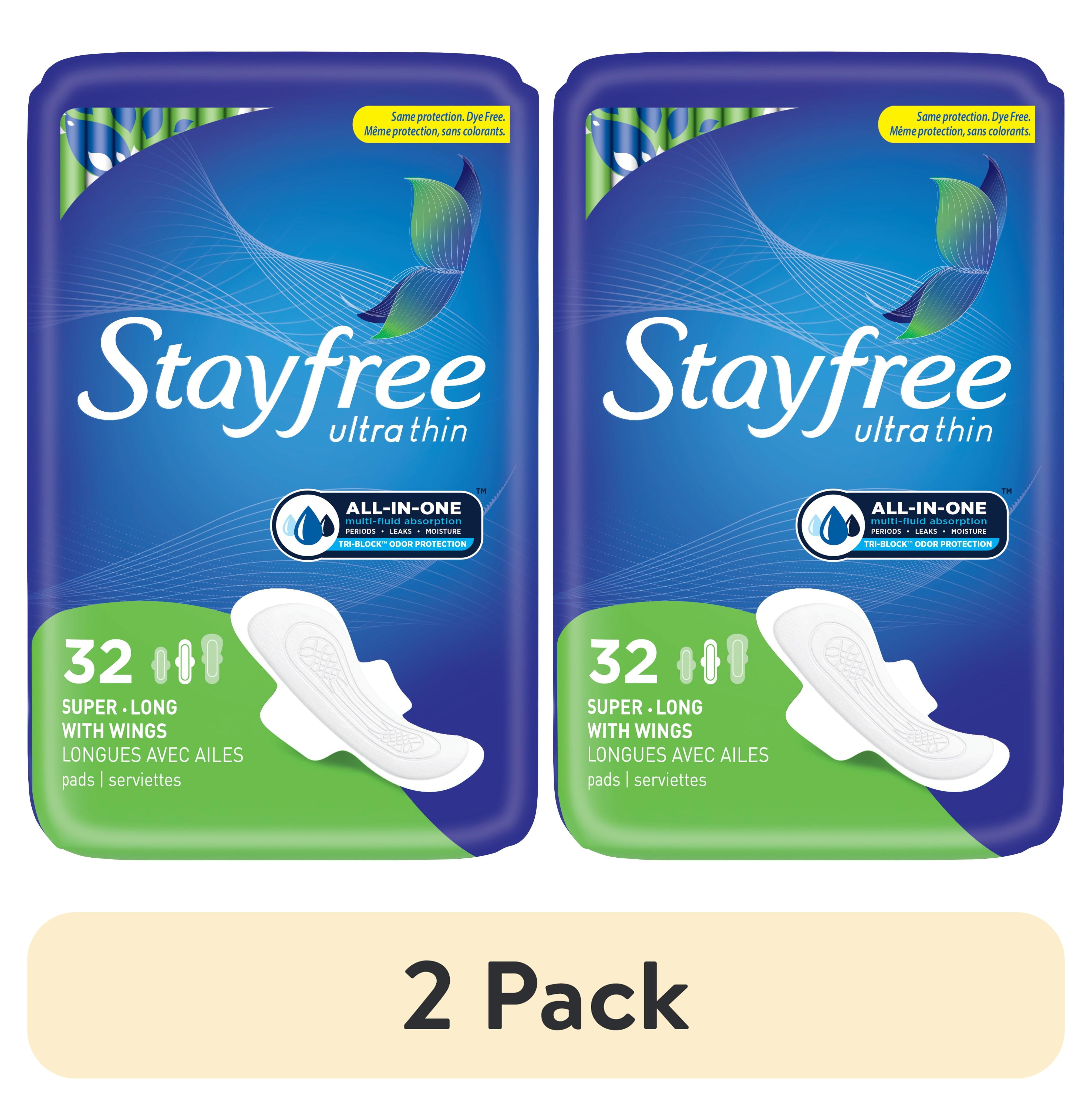 (2 pack) Stayfree Ultra Thin Super Long Pads With Wings, 32ct, Multi ...