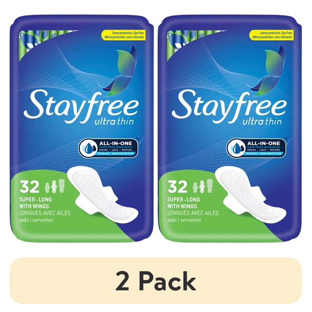 (2 pack) Stayfree Ultra Thin Super Long Pads With Wings, 32ct, Multi ...