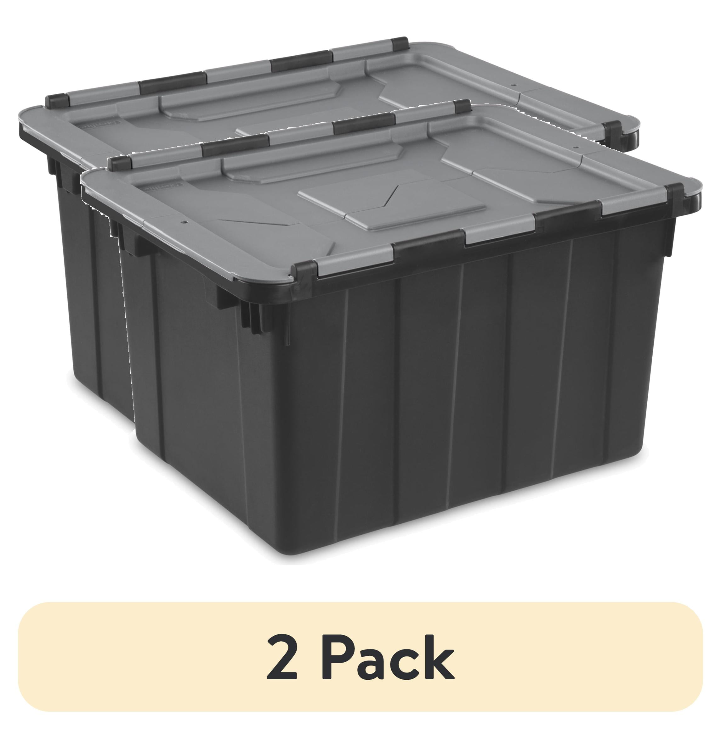Sterilite 2 Pack 12 Gallon Hinged Lid Industrial Storage Tote, Flat ...