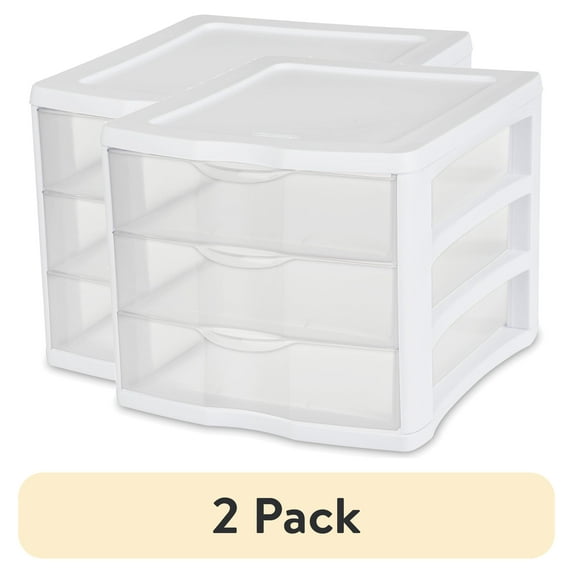 (2 pack) Sterilite Desktop Drawer, 3 Drawer Clear Plastic Countertop ...