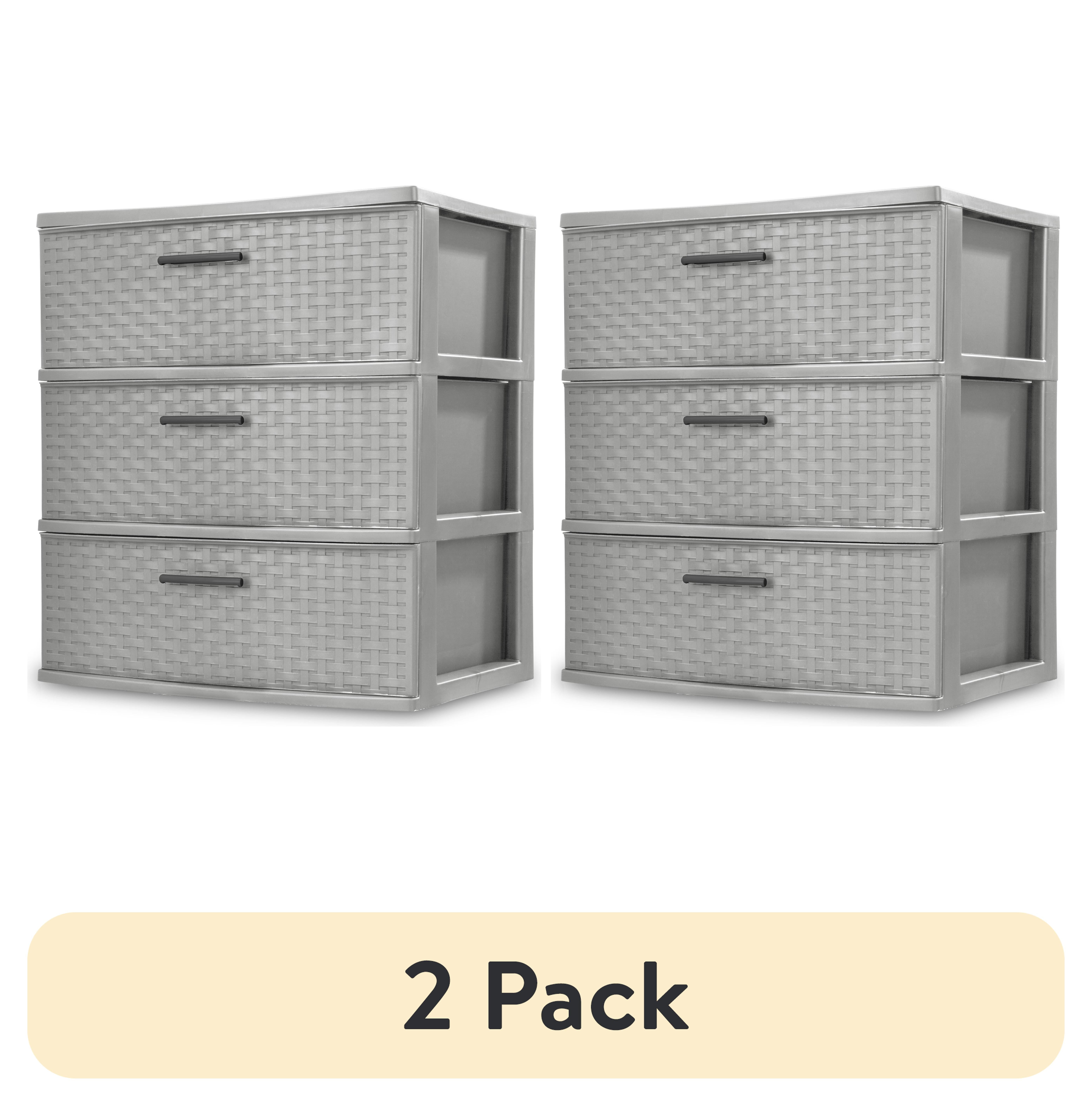 (2 pack) Sterilite 3 Drawer Wide Weave Tower, Plastic Décor Drawers ...