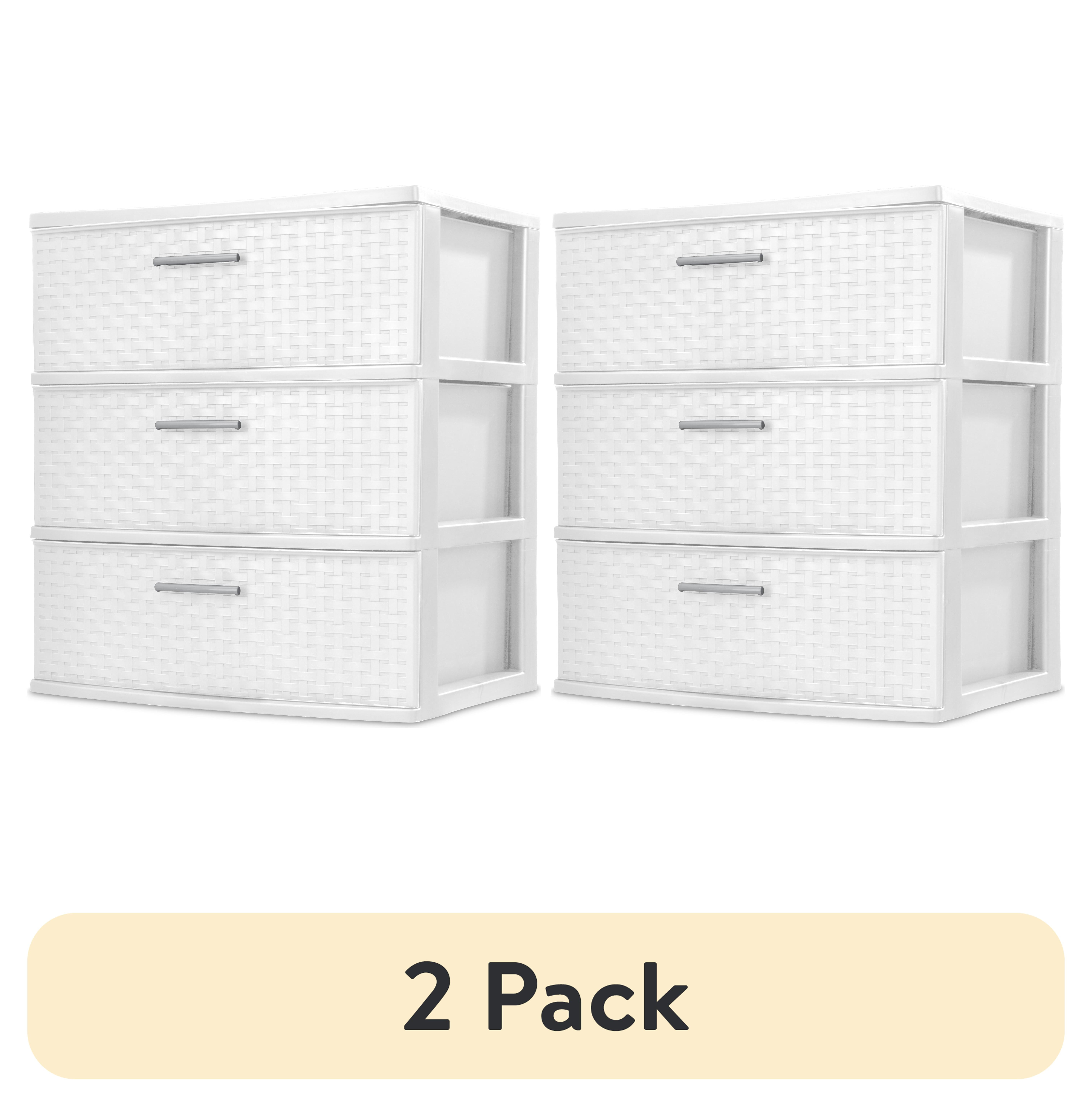 (2 pack) Sterilite 3 Drawer Wide Weave Tower, Plastic Décor Drawers ...