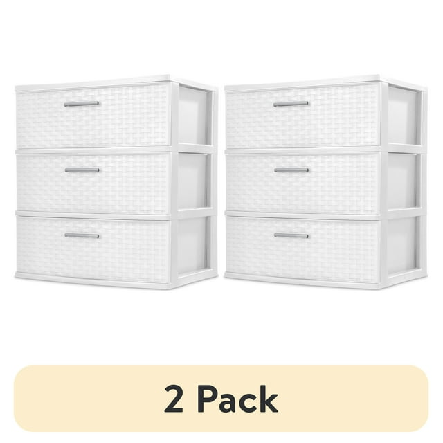 (2 pack) Sterilite Storage Drawer, 3 Drawer Plastic Weave Wide Tower ...