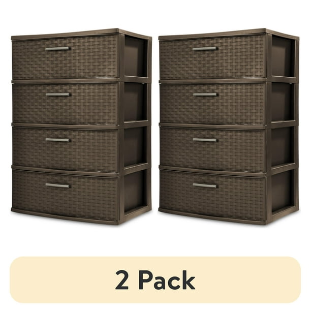 (2 pack) Sterilite Storage Drawer, 4 Drawer Plastic Weave Wide Tower ...