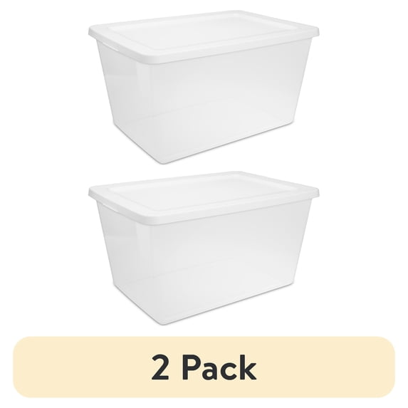(2 pack) Sterilite 58 Quart Medium Storage Bin, Clear Plastic Storage ...
