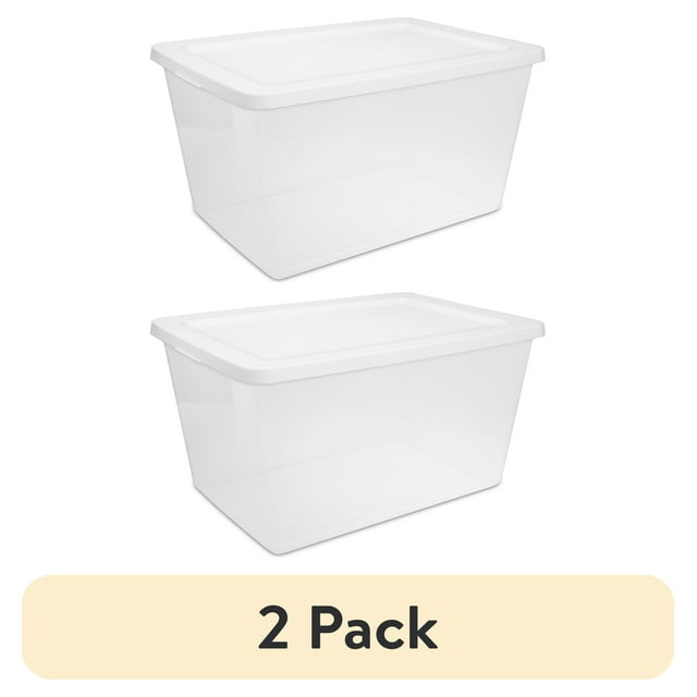 (2 pack) Sterilite 58 Quart Storage Box, Clear Plastic Storage Bin with ...