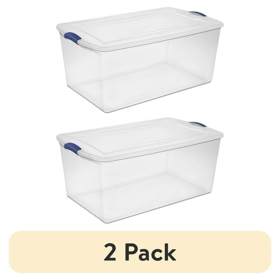(2 pack) Sterilite 105 Quart Latch Box, Clear Plastic Storage Bin with ...
