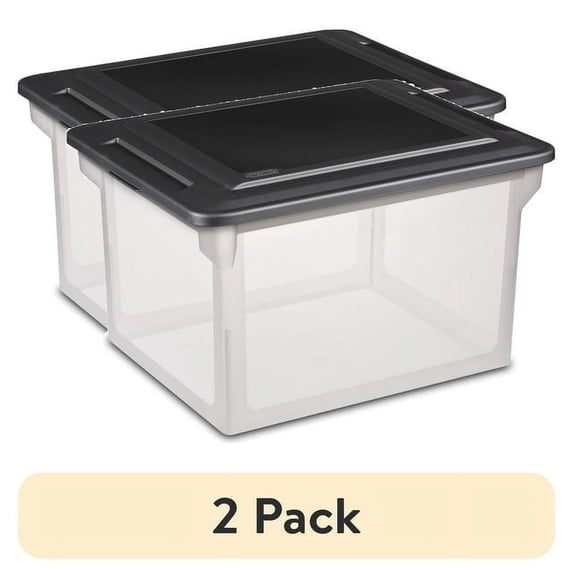 (2 pack) Sterilite File Box, Clear Plastic Bin with Black Lid, Letter ...