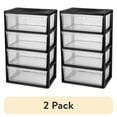 (2 pack) Sterilite Wide 4 Drawer Tower, Plastic Storage Organizer with ...