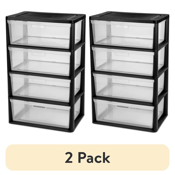 (2 pack) Sterilite Wide 4 Drawer Tower, Plastic Storage Organizer with ...