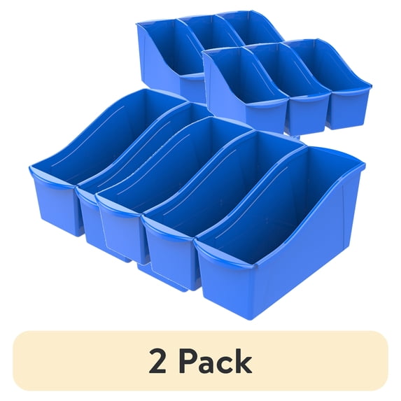 (2 pack) Storex Large Plastic Book Bin, Kids' Paper Storage, Blue, 6 ...