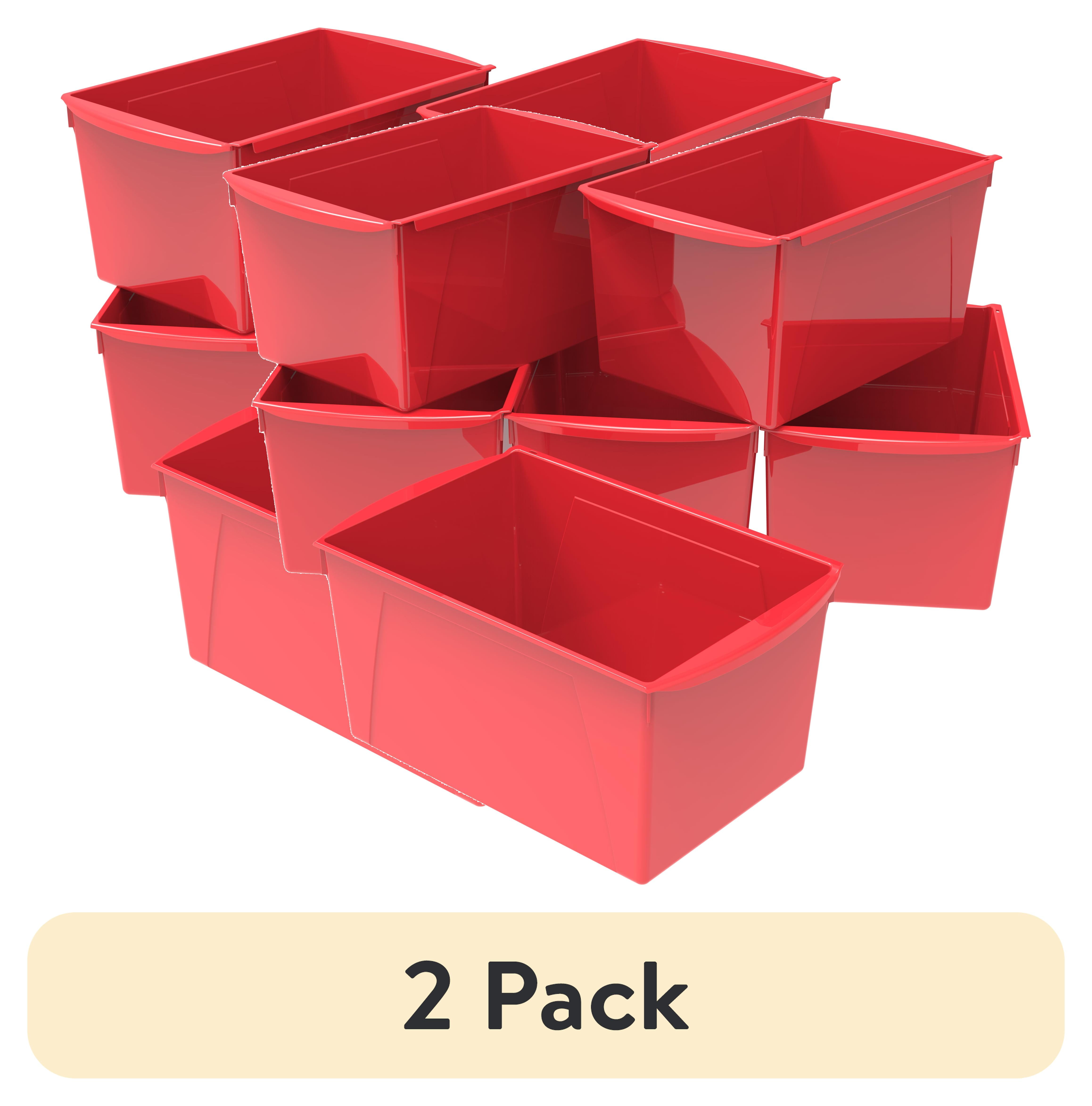 (2 pack) Storex Wide Plastic Book Bin, Paper Storage for Children, Red ...