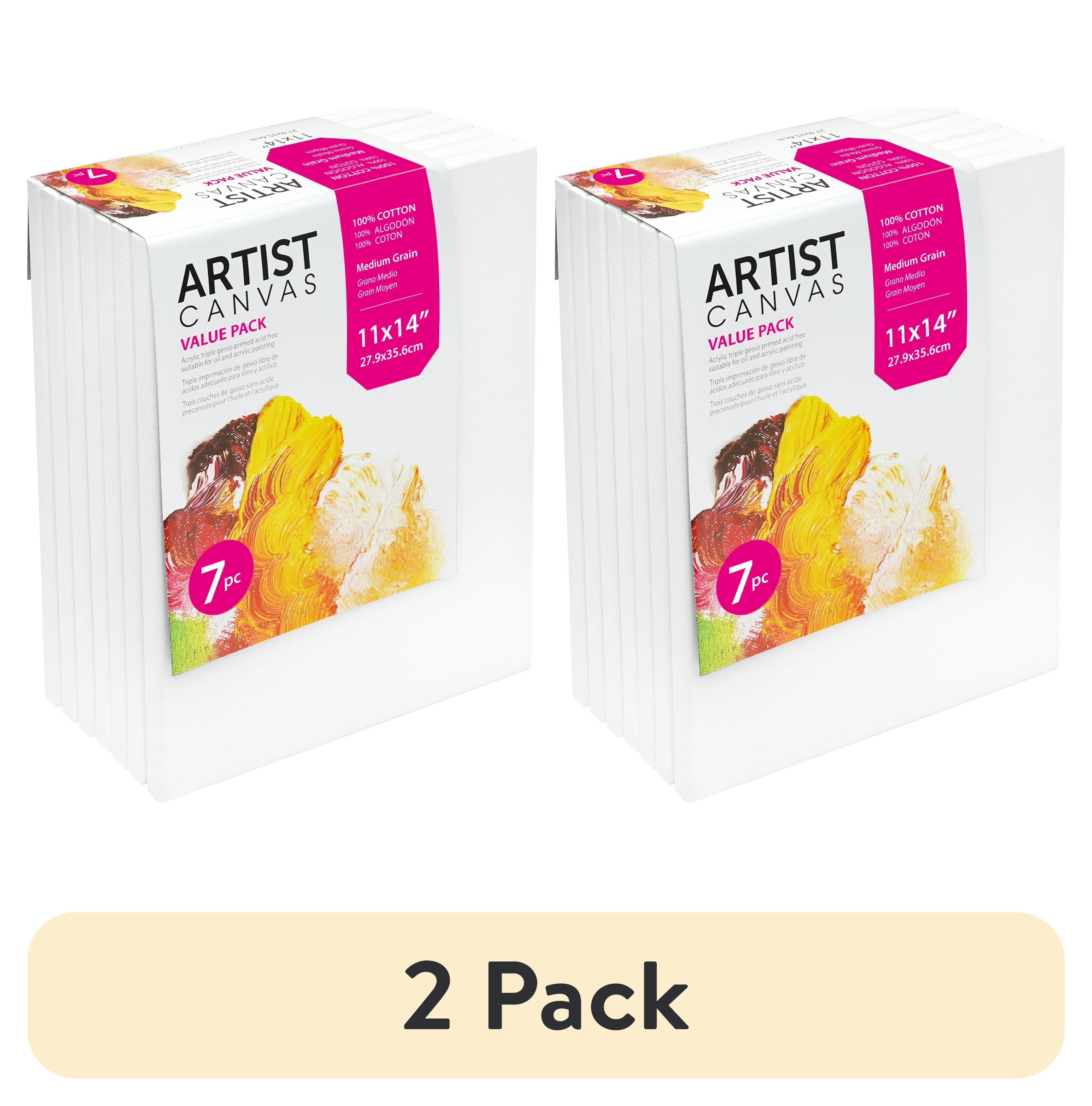 (2 pack) Studio Stretched Canvas, 11"X14", 7 Pack, 100% Cotton Acid Free, White, Academic Canvas ...