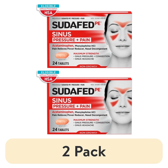 (2 pack) Sudafed PE Sinus Pressure + Pain Relief Decongestant Tablets ...