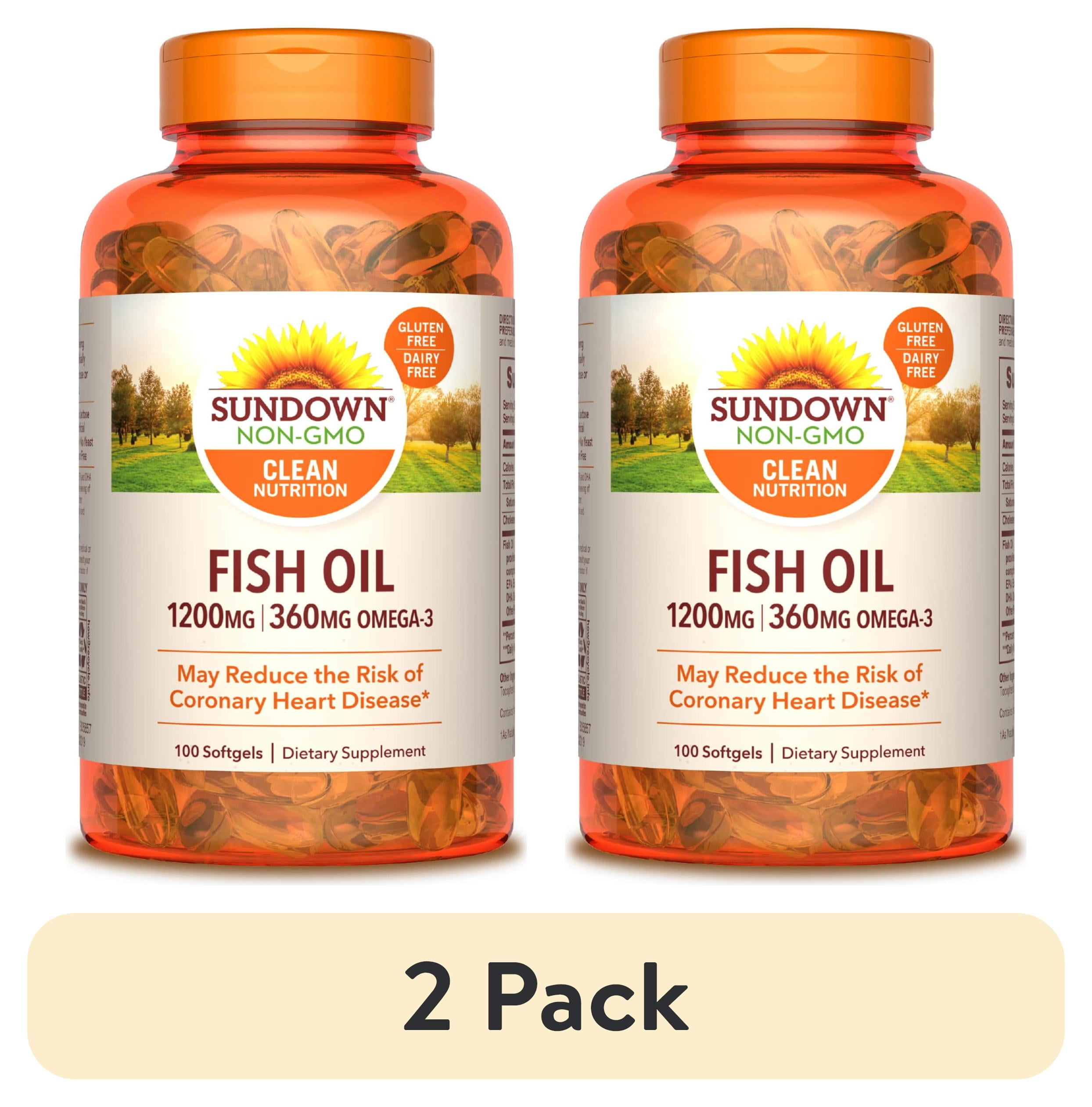 (2 pack) Sundown Fish Oil 1200 mg, Omega-3 Dietary Supplement, Supports ...