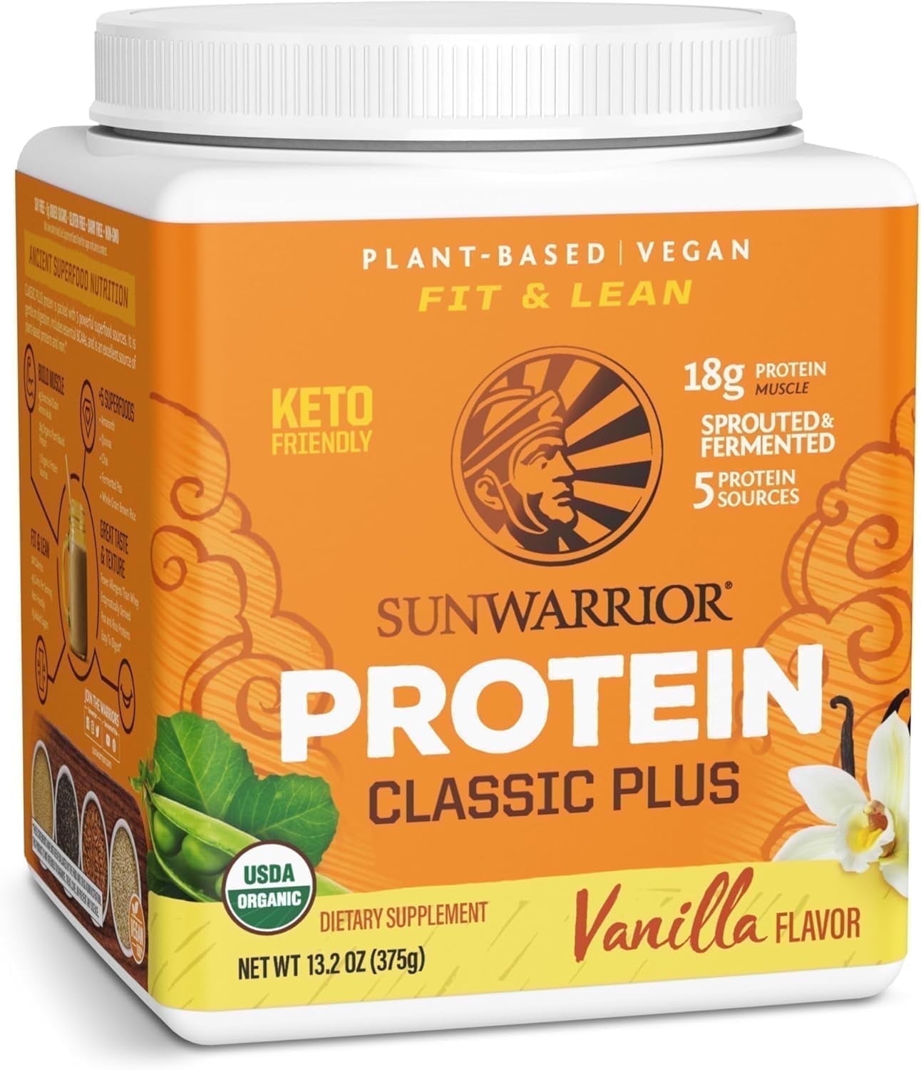 (2 pack) Sunwarrior Classic Plus Protein Vanilla Organic Vegan Protein Powder with BCAA 375g ...