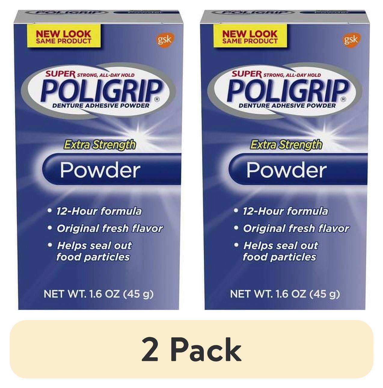 (2 pack) Super Poli-Grip Extra Strength Denture Adhesive Powder, 1.6 Oz ...