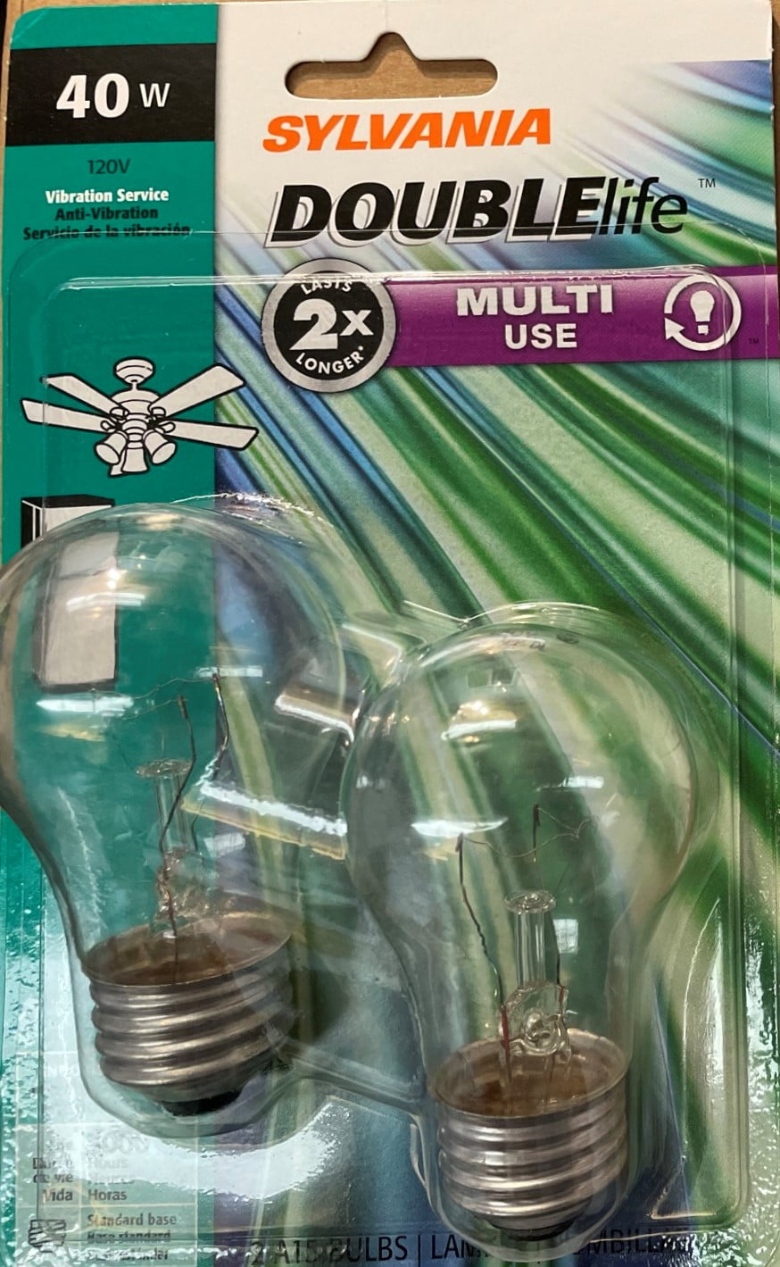 (2 pack) Sylvania Double Life 40 watt Incandescent A15 Ceiling Fan ...