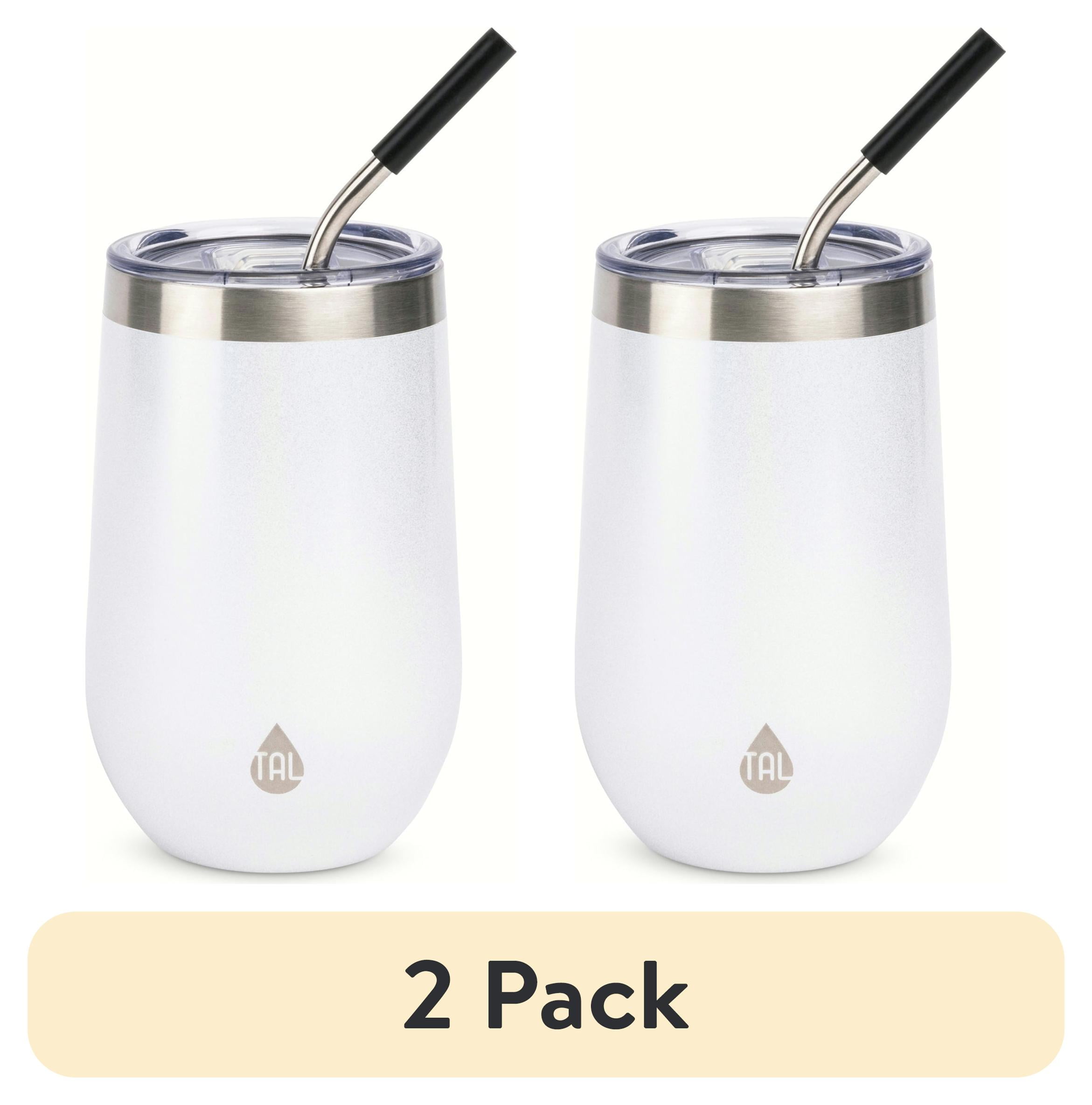 (2 pack) TAL Stainless Steel Wine Tumbler with Straw 16 fl oz, White ...