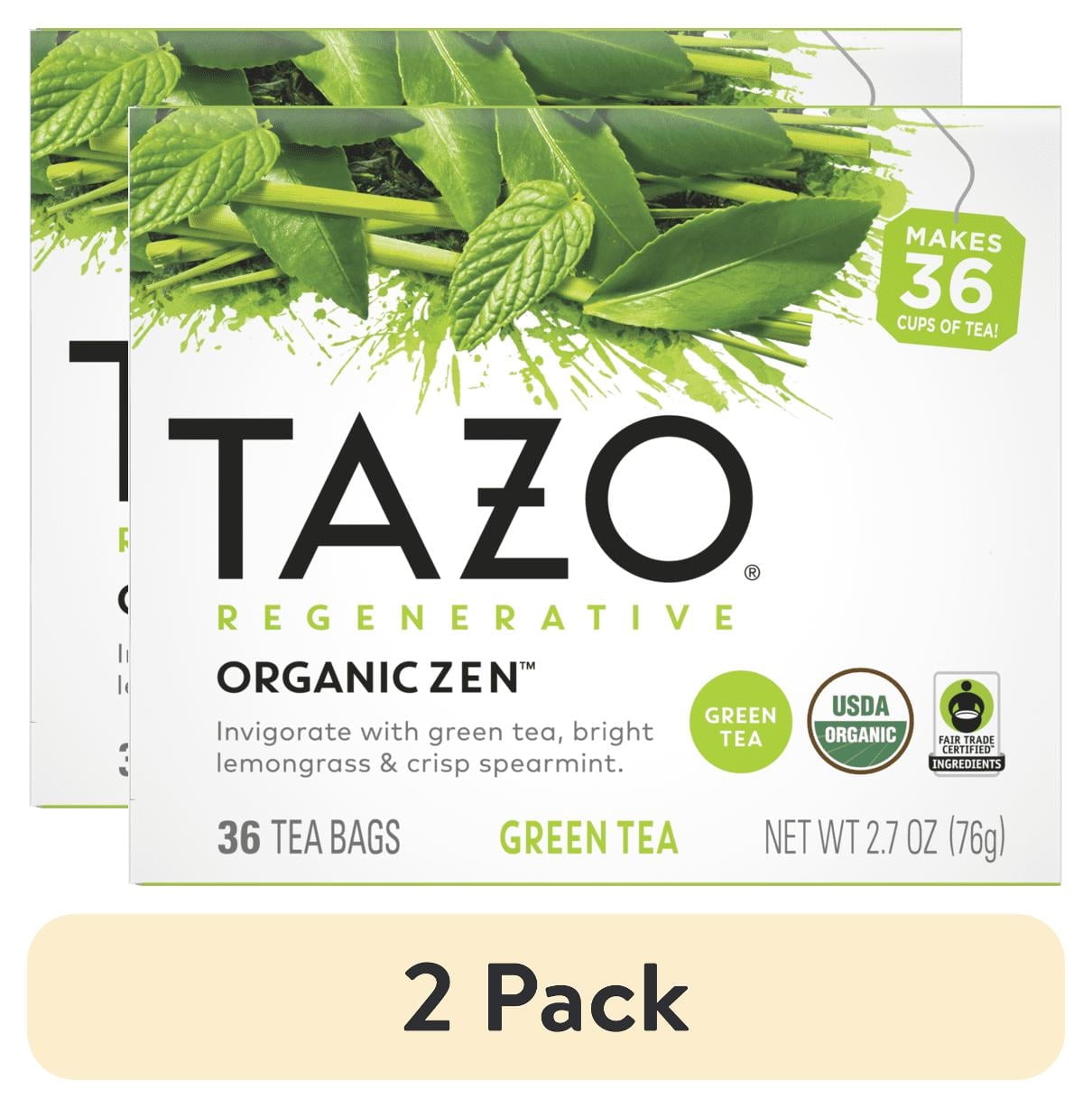 (2 pack) TAZO Tea Bag Regenerative Organic Zen Green Tea 36 Count Box ...