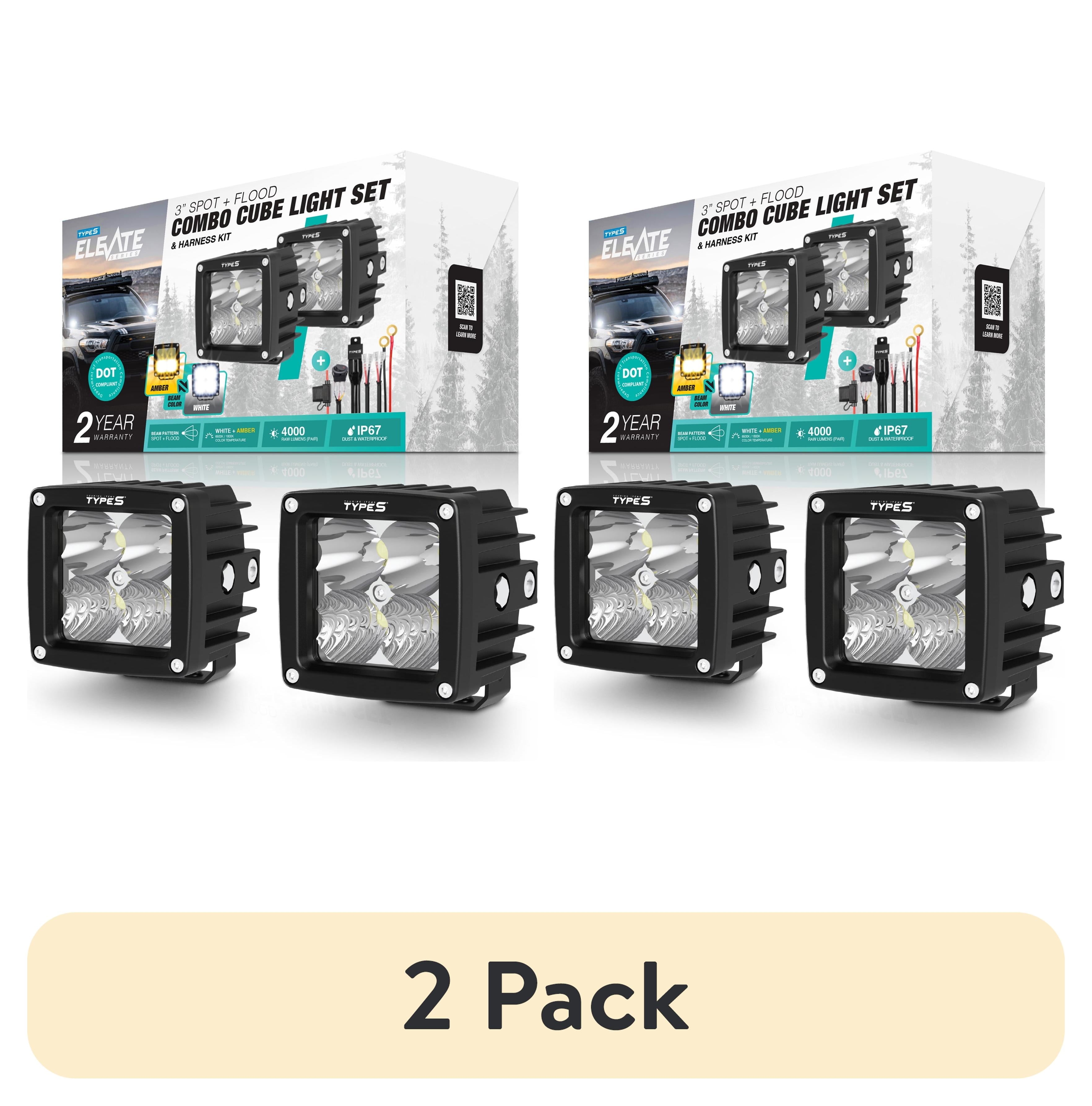 (2 pack) TYPE S - Elevate 3 Inch Spot + Flood Combo Beam Cube Pod Light ...