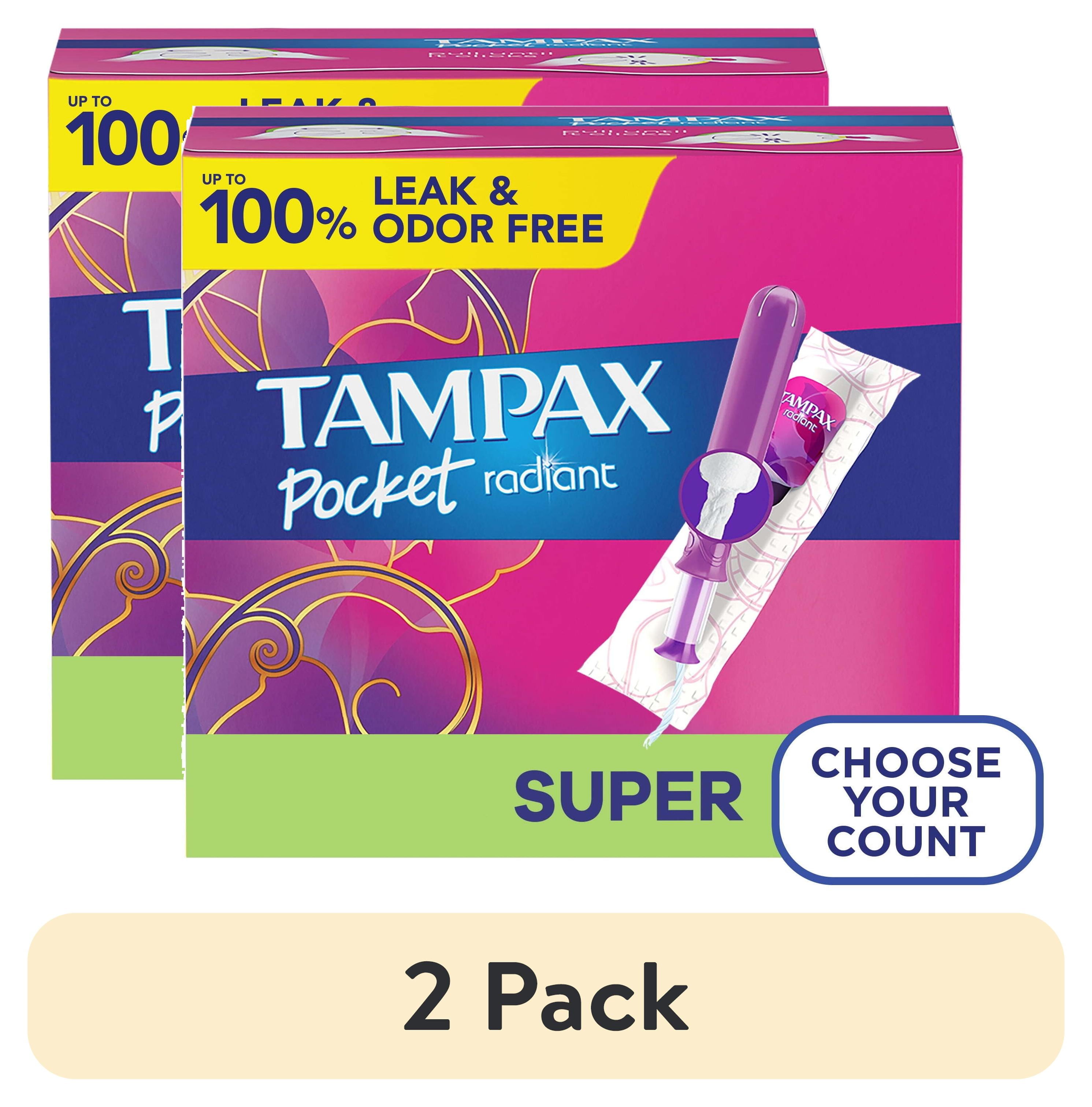 (2 pack) Tampax Pocket Radiant Compact Plastic Tampons, With LeakGuard ...