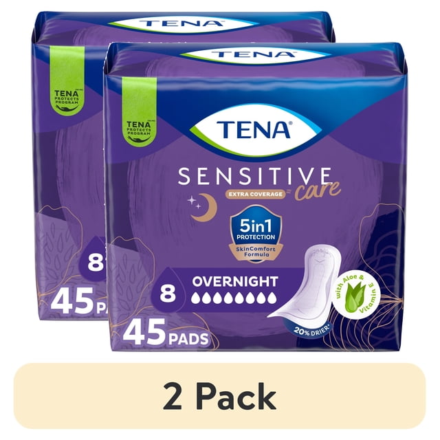 (2 pack) Tena Sensitive Care Extra Coverage Overnight Incontinence Pads ...