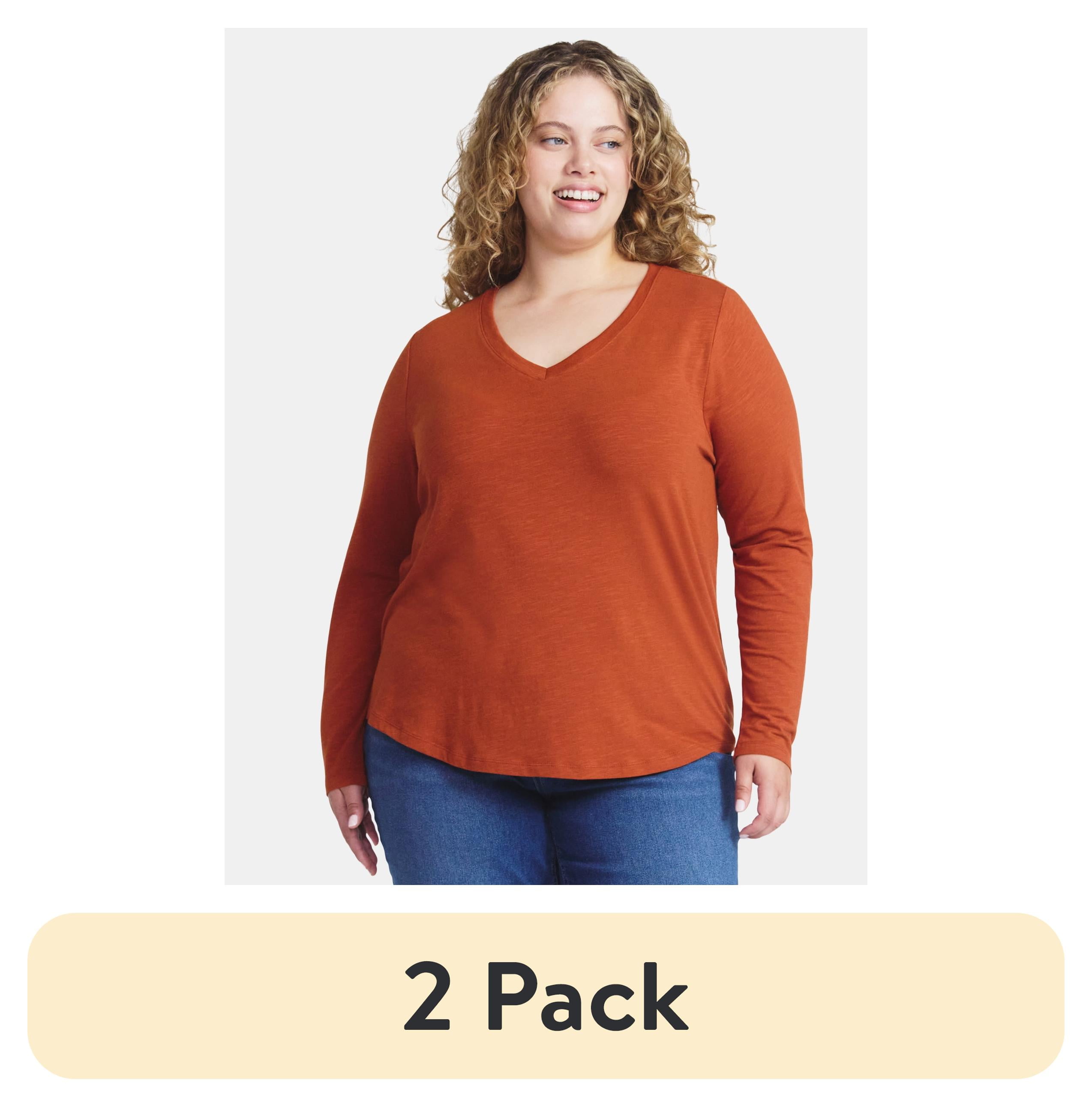 (2 pack) Terra & Sky Women's Plus Size V-Neck Tee with Long Sleeves, Sizes 0X-5X - Walmart.com