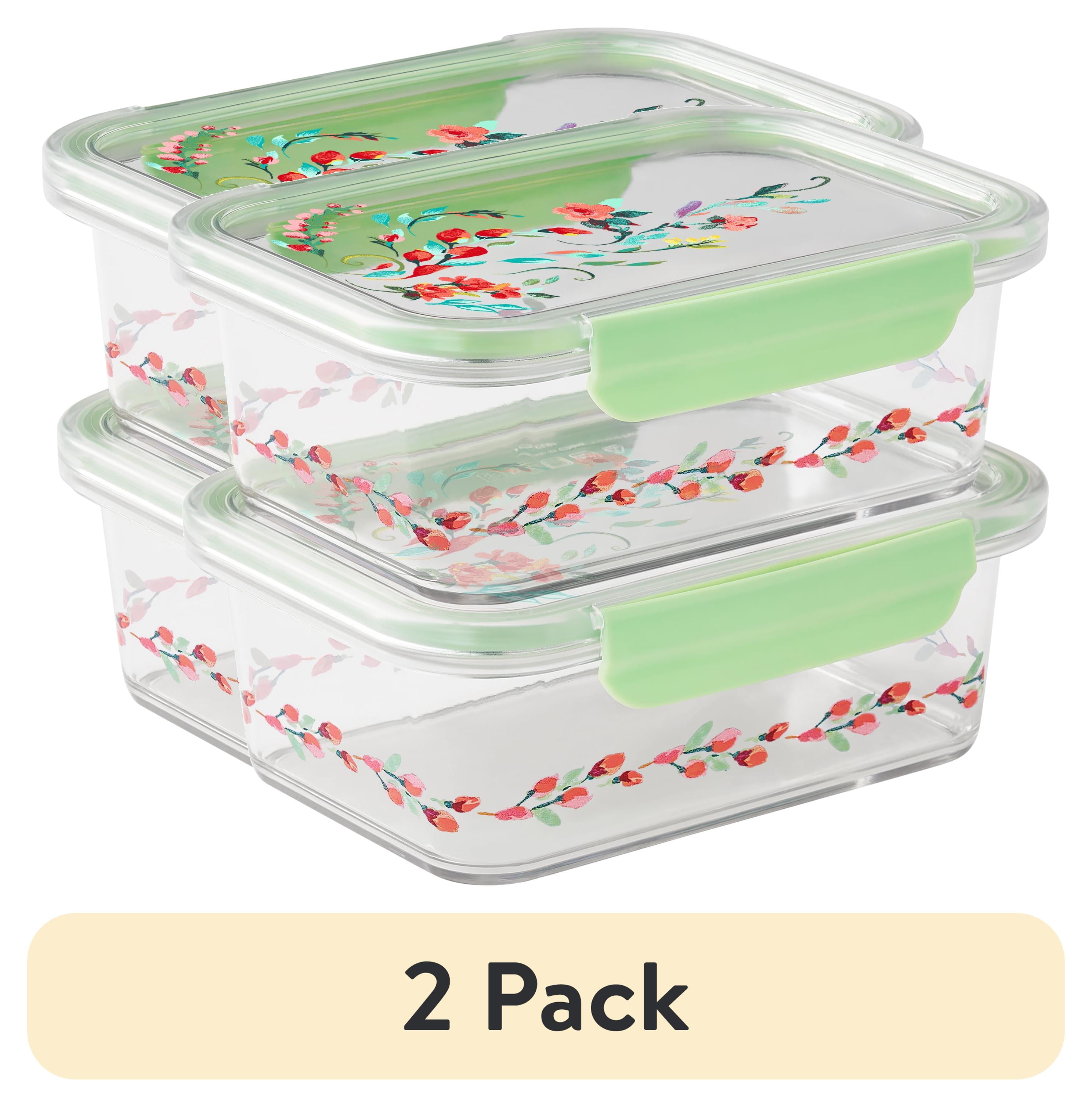 (2 pack) The Pioneer Woman Painted Meadow 4-Cup Rectangle Tritan Food ...