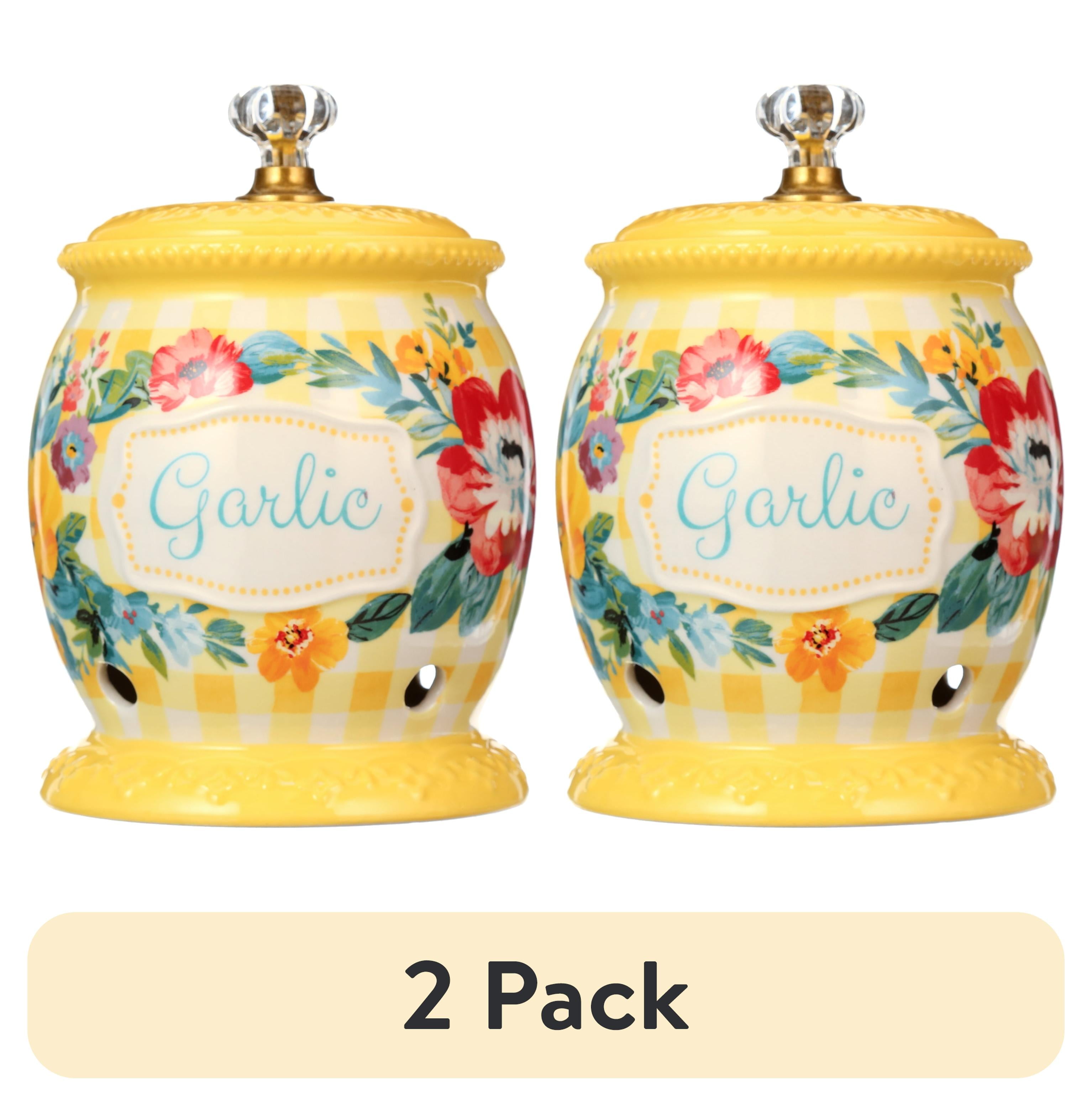 (2 pack) The Pioneer Woman Ceramic Sweet Romance Garlic Keeper with Lid ...