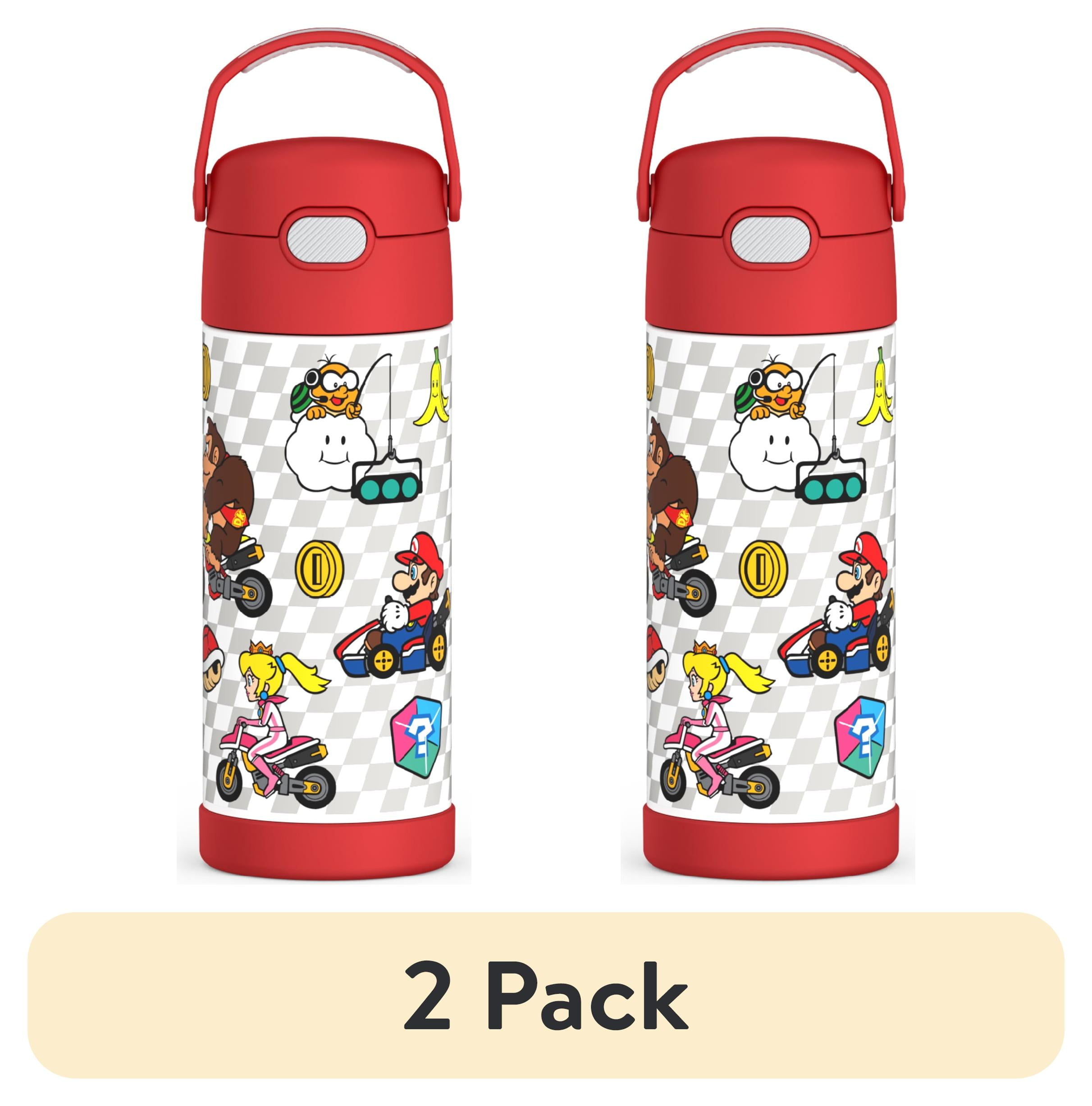 (2 pack) Thermos Stainless Steel FUNtainer Water Bottle with Straw, Super Mario, 14 Fluid Ounces ...