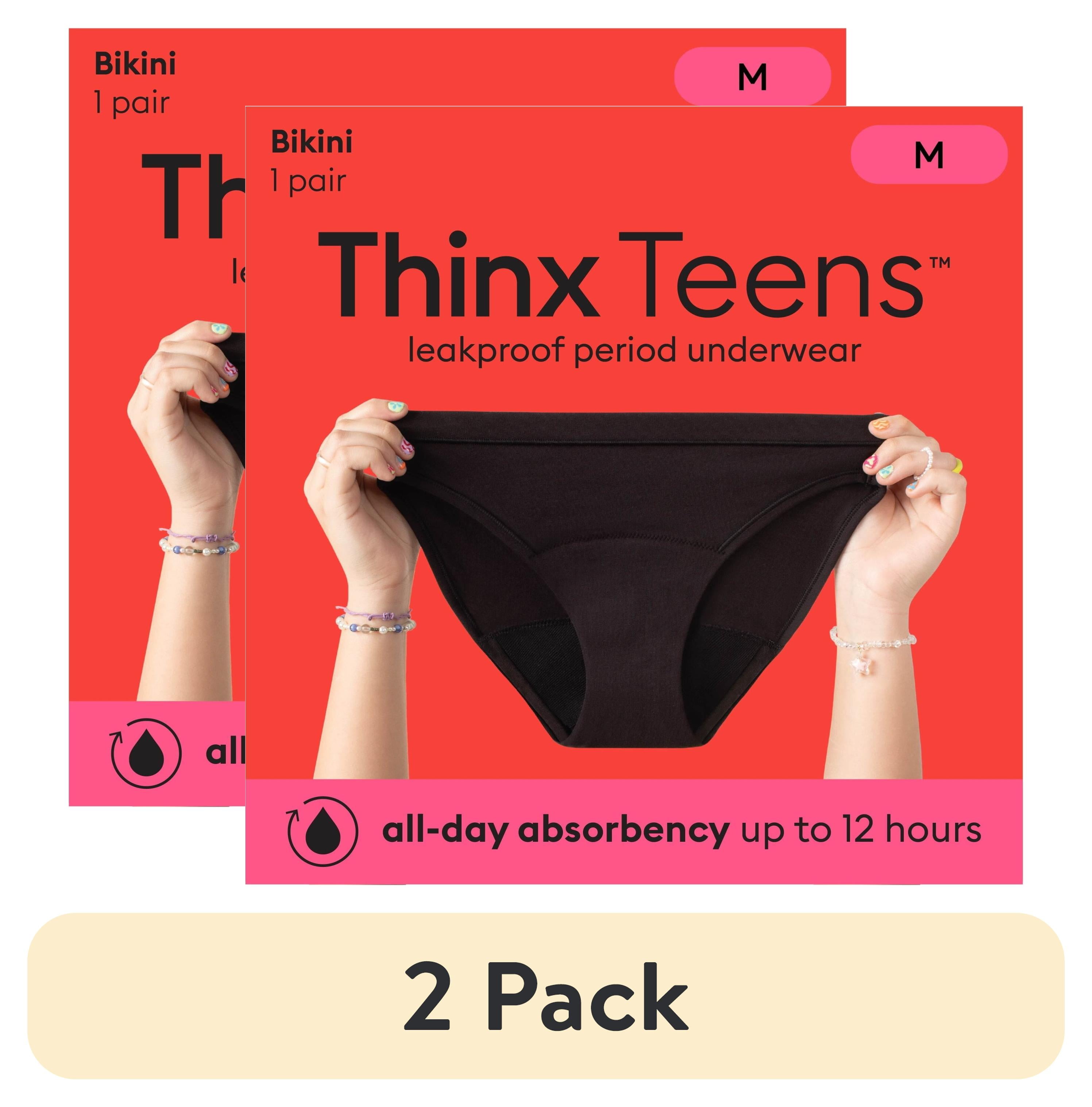 Thinx Teens Cotton Bikini Leakproof Period Panties Size 11/12 Black ...