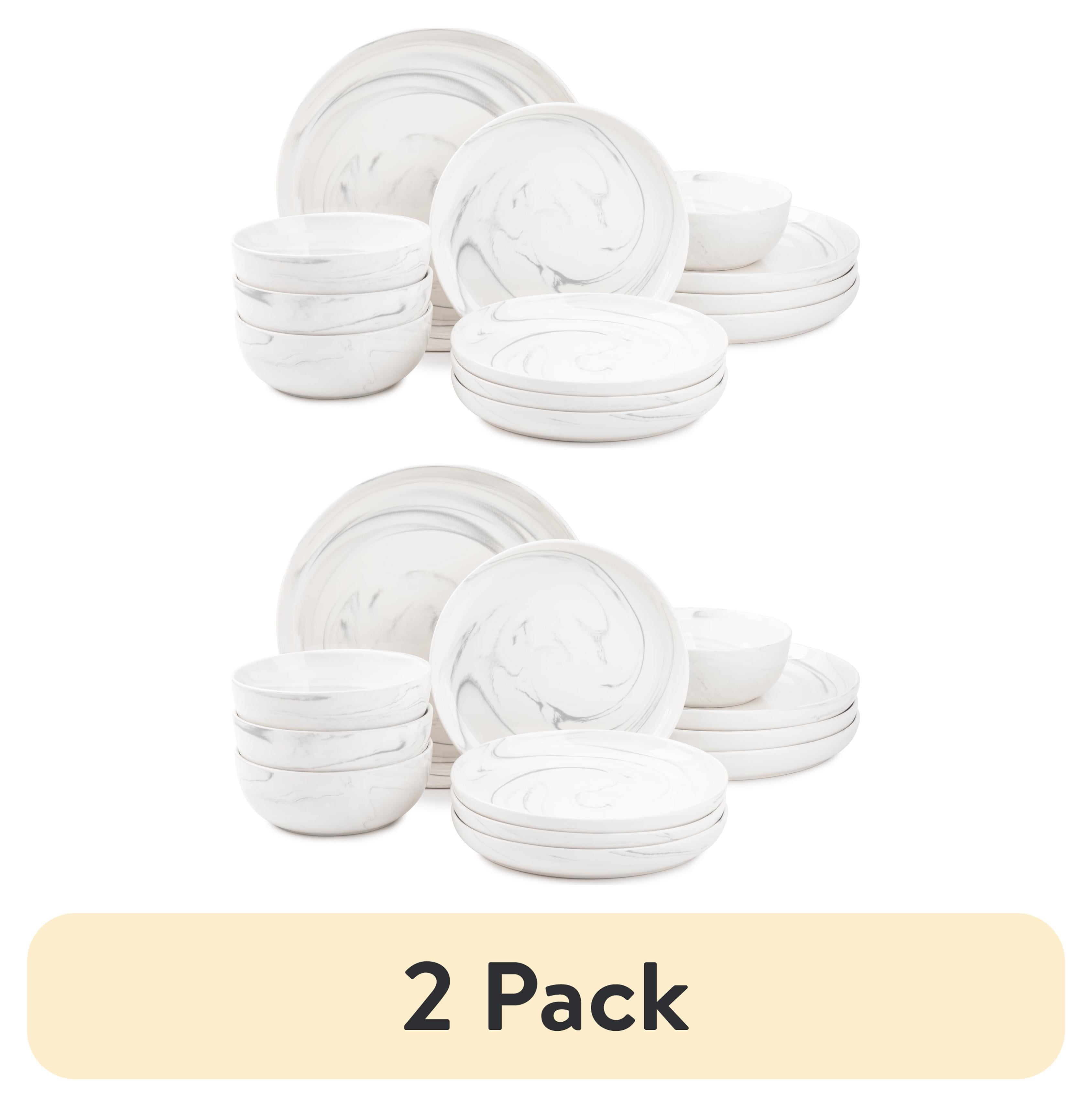 (2 pack) Thyme & Table Grey Marble 12-Piece Ceramic Dinnerware Set ...