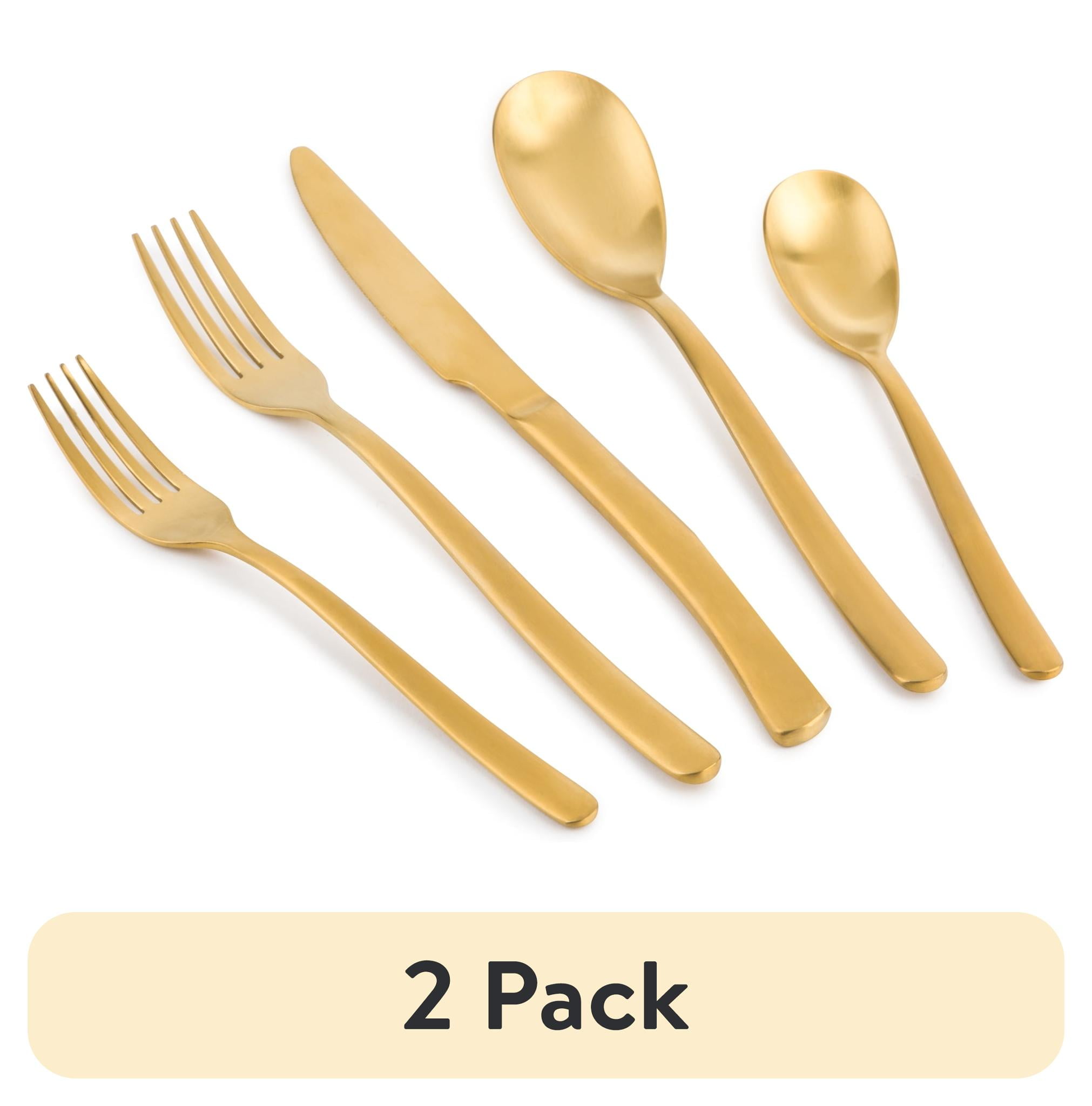 Thyme & Table 20-Piece Royal Stainless Steel Flatware Set Gold Service ...