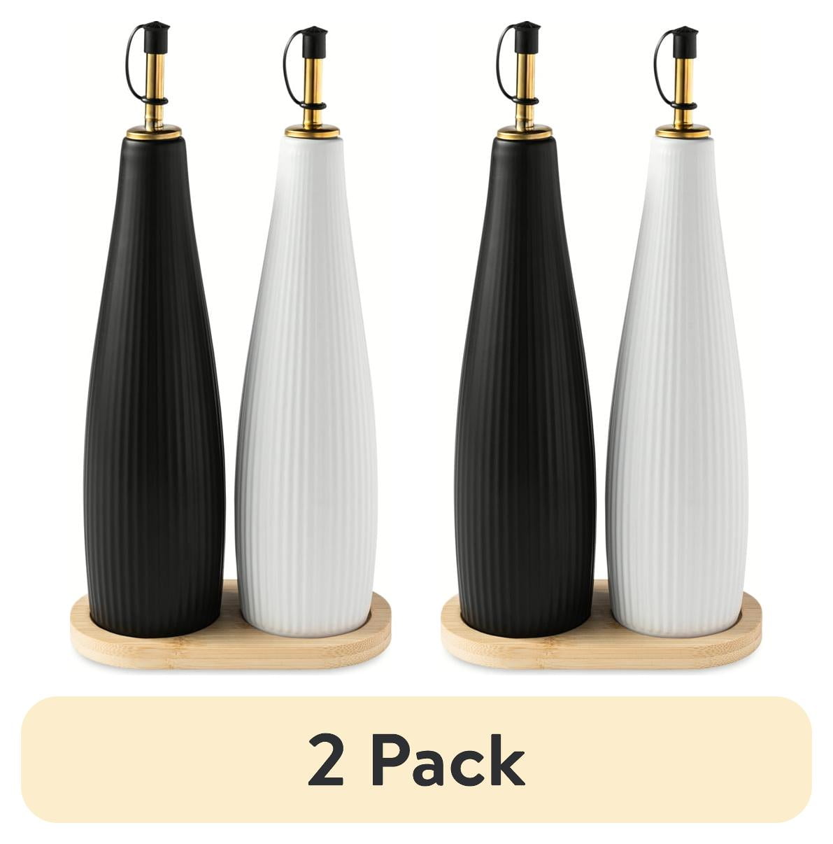 (2 pack) Thyme & Table Ceramic Oil and Vinegar Cruet Set with Bamboo ...