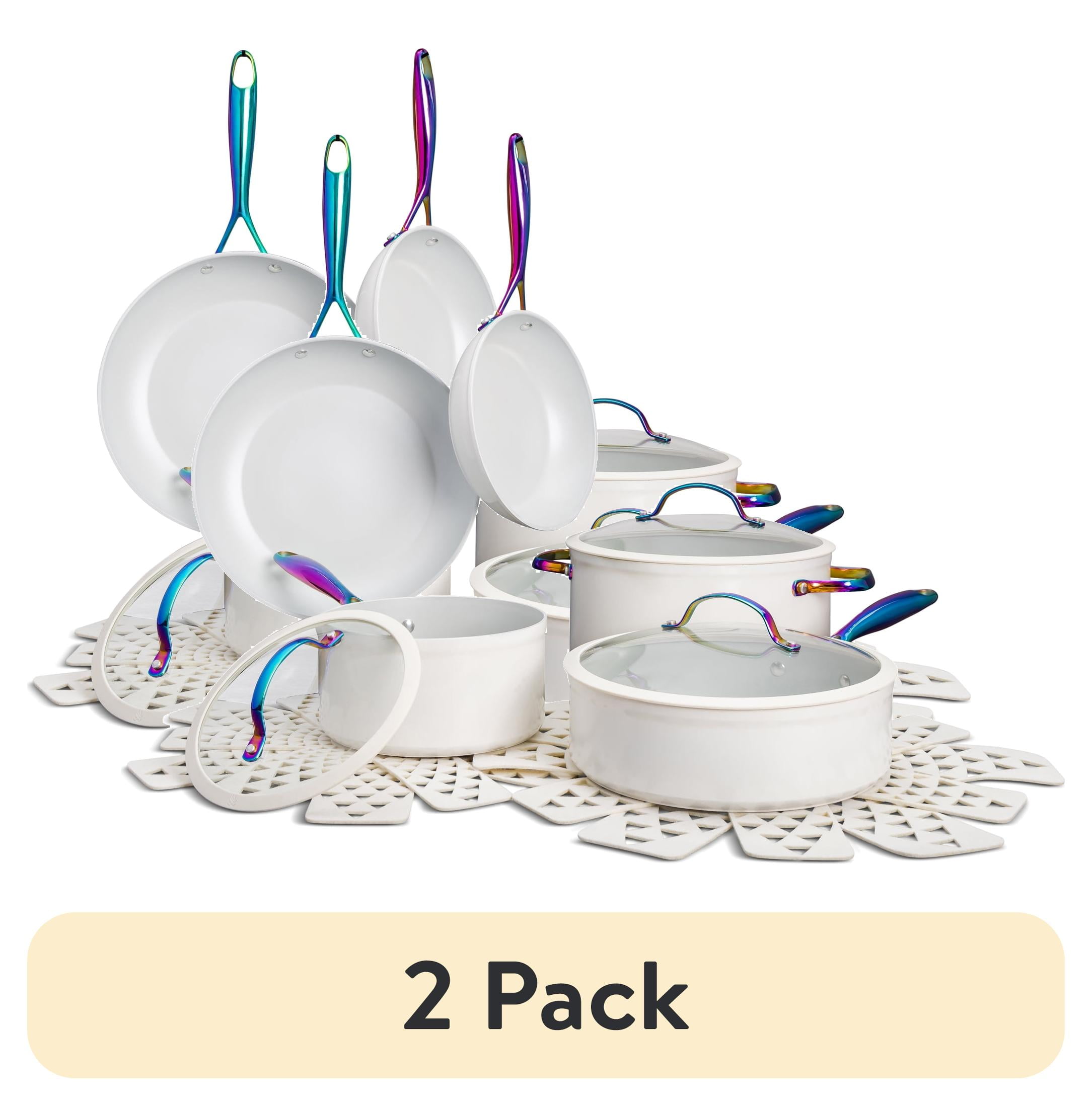 (2 pack) Thyme & Table 12-Piece Non-Stick Signature Cookware Set, Pots and Pans Set - Cream ...