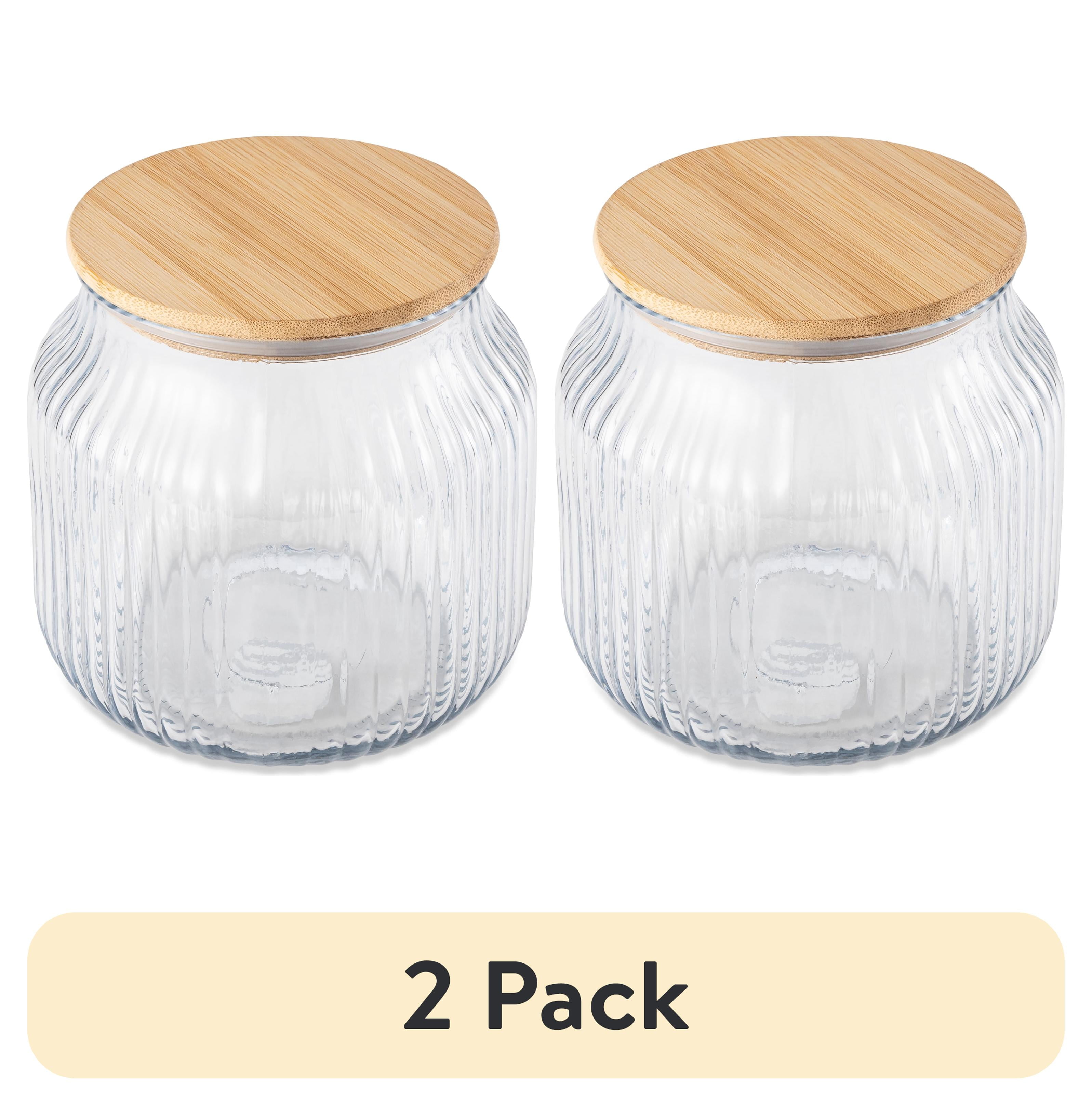 Thyme & Table 2 Pack 2.2L Ribbed Glass Jar with Bamboo Lid for Spices ...
