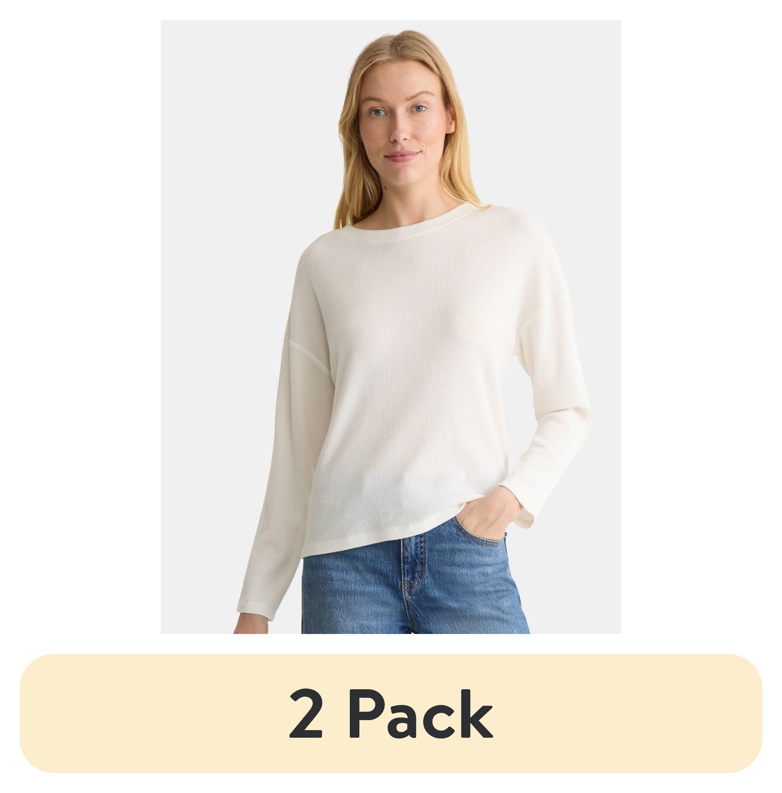 (2 pack) Time and Tru Women's Boxy Thermal Tee with Long Sleeves, Sizes XS-XXXL - Walmart.com