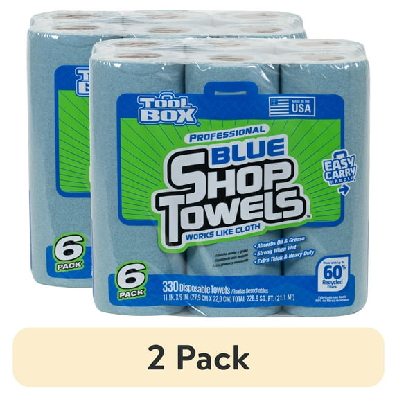 (2 pack) ToolBox® Blue Shop Towel, 6 Rolls (55 Sheets per Roll) Multi ...