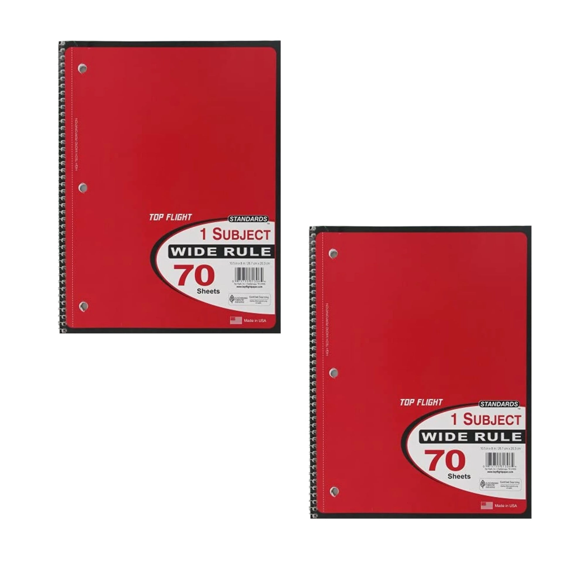 (2 pack) Top Flight Spiral Notebook, 1 Subject, 70 Wide Ruled Sheets ...