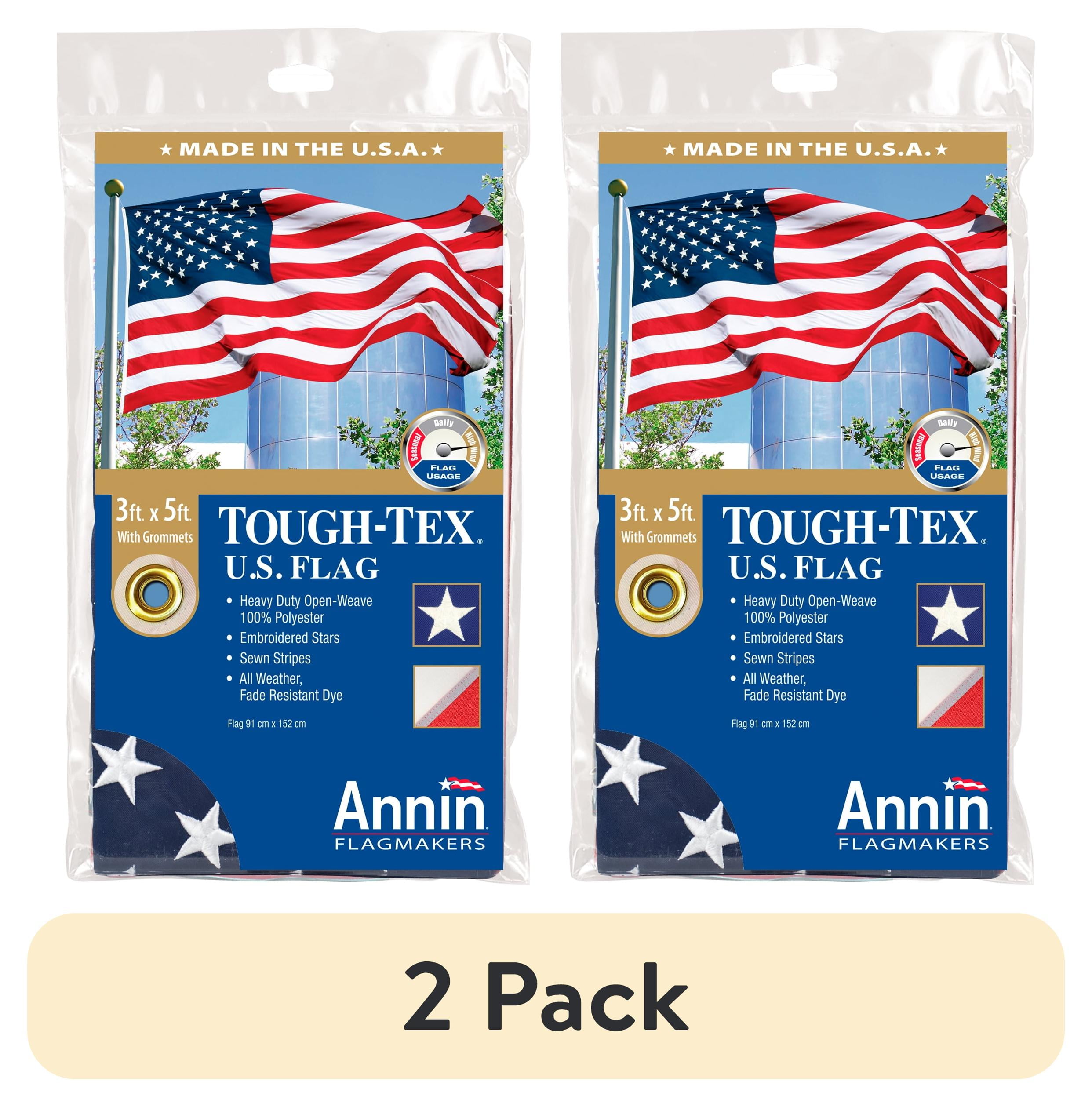 (2 pack) Annin Flagmakers 3' x 5' Tough-Tex U.S. American Flag, width ...