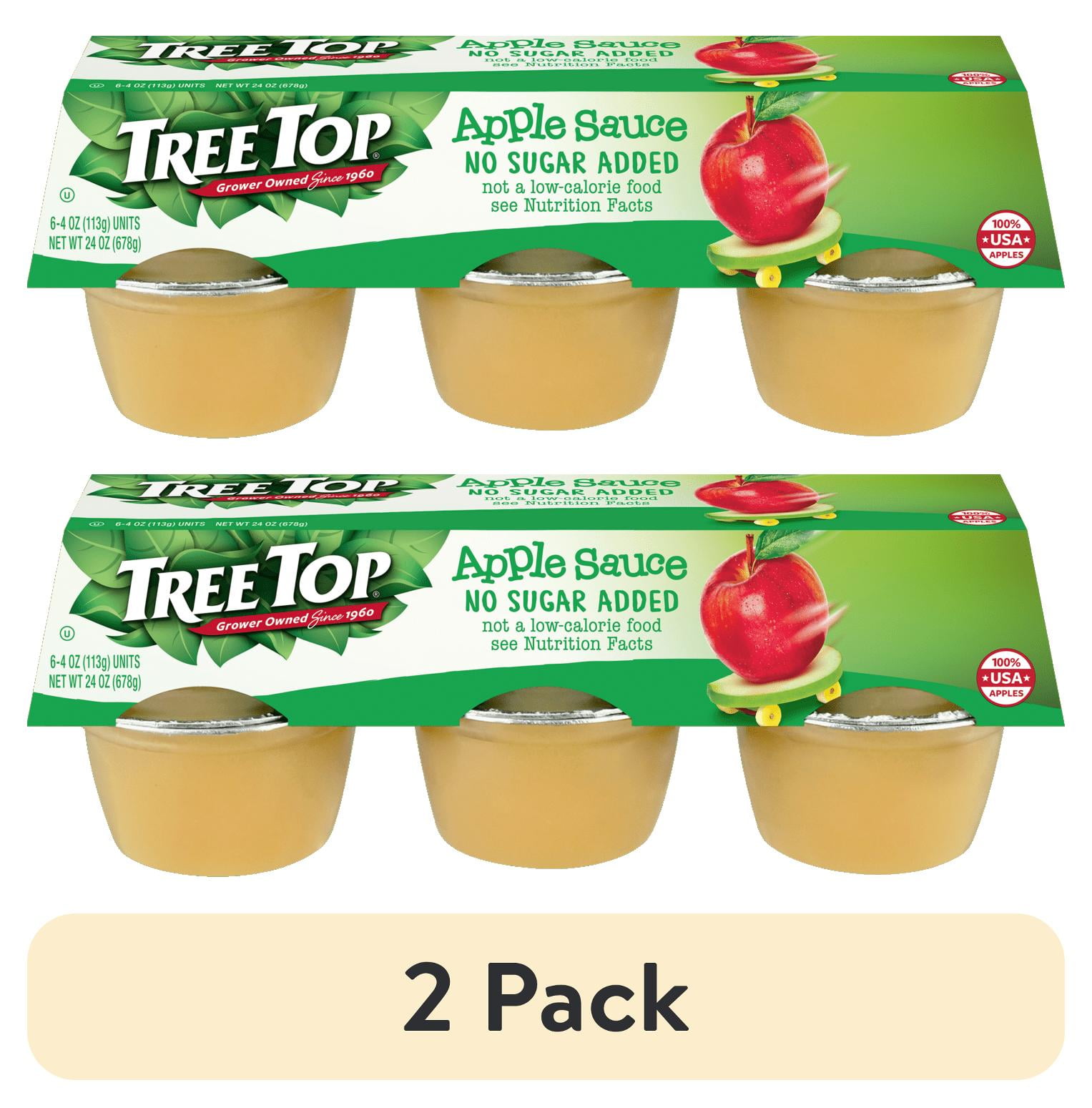 (2 pack) Tree Top Apple Sauce, No Sugar Added, 4 Ounce Cup, 6 Count ...