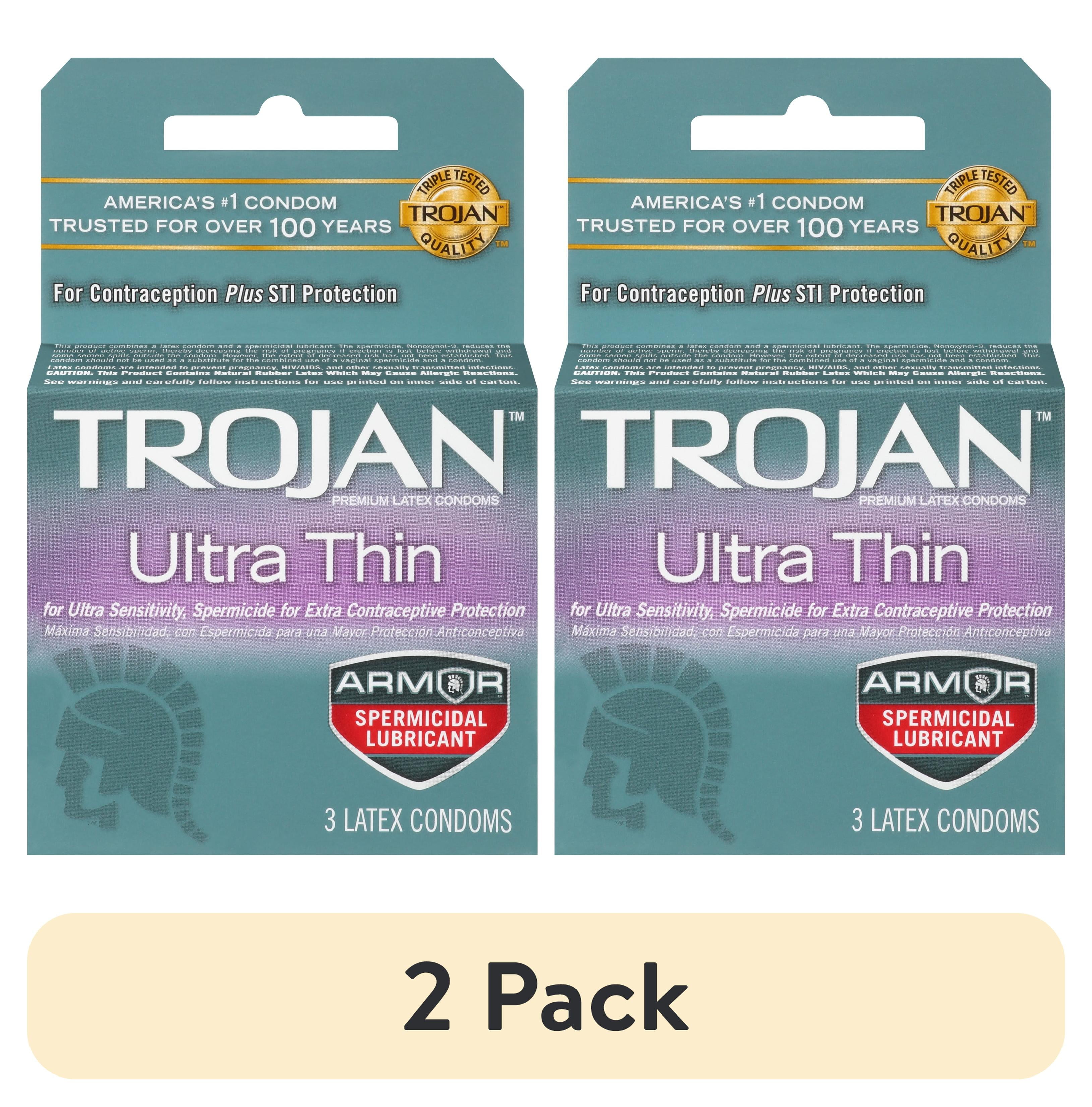 (2 pack) Trojan Condom Sensitivity Ultra Thin Spermicidal, 3 Count ...