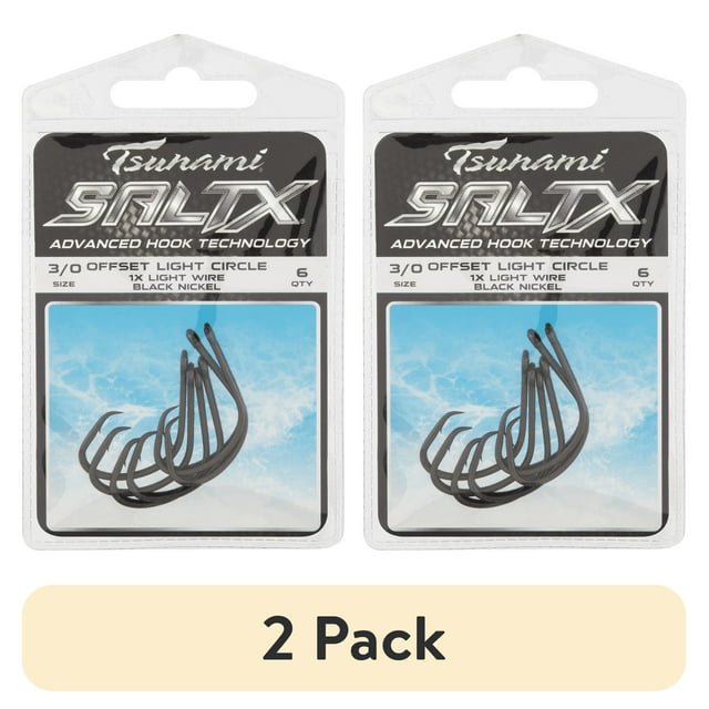 (2 pack) Tsunami SaltX Offset Light Circle Hook 1x Light Wire Black ...