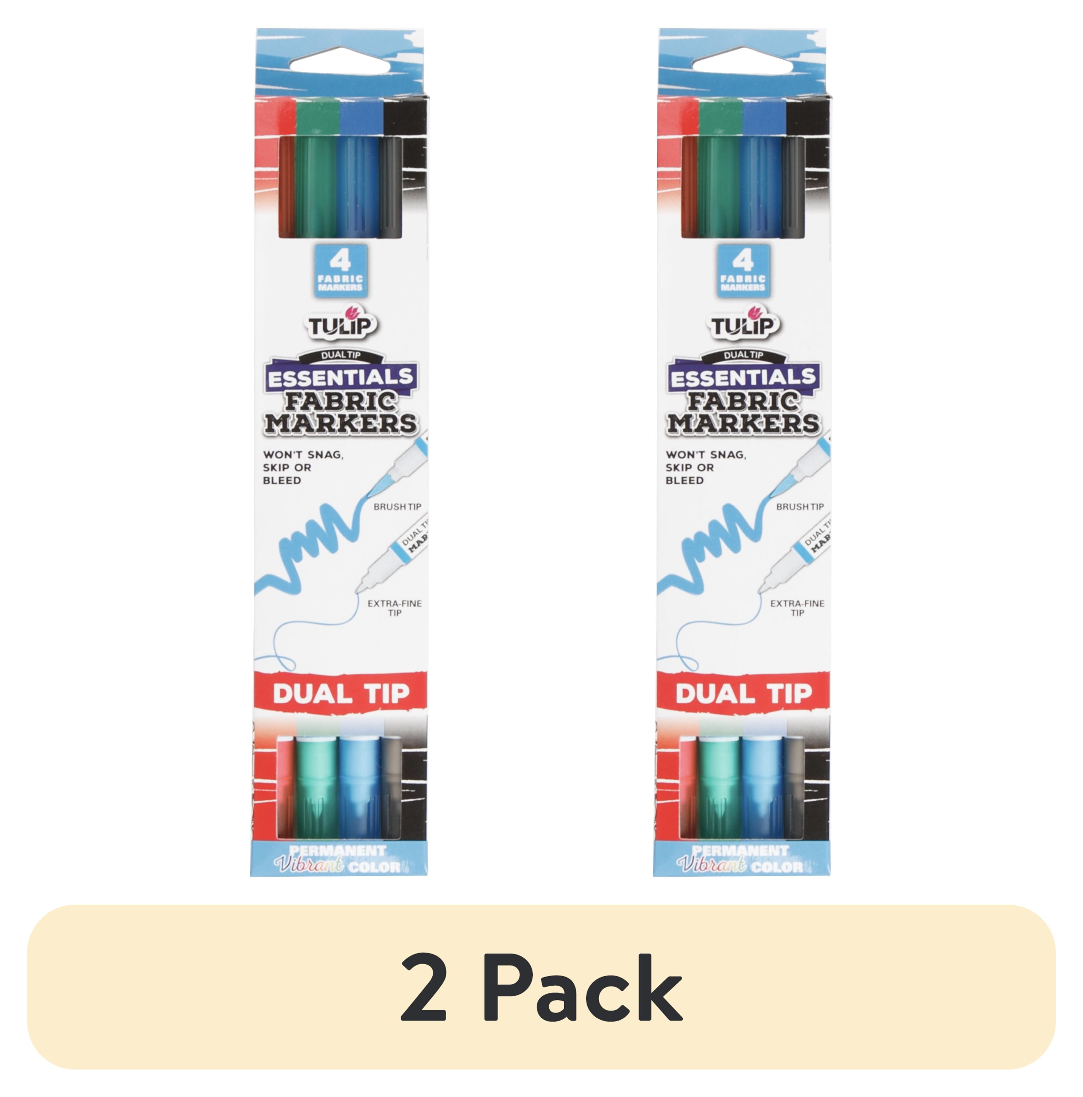(2 pack) Tulip Fabric Markers Dual Tip 4 Pack Essentials, Permanent, Assorted Colors - Walmart.com