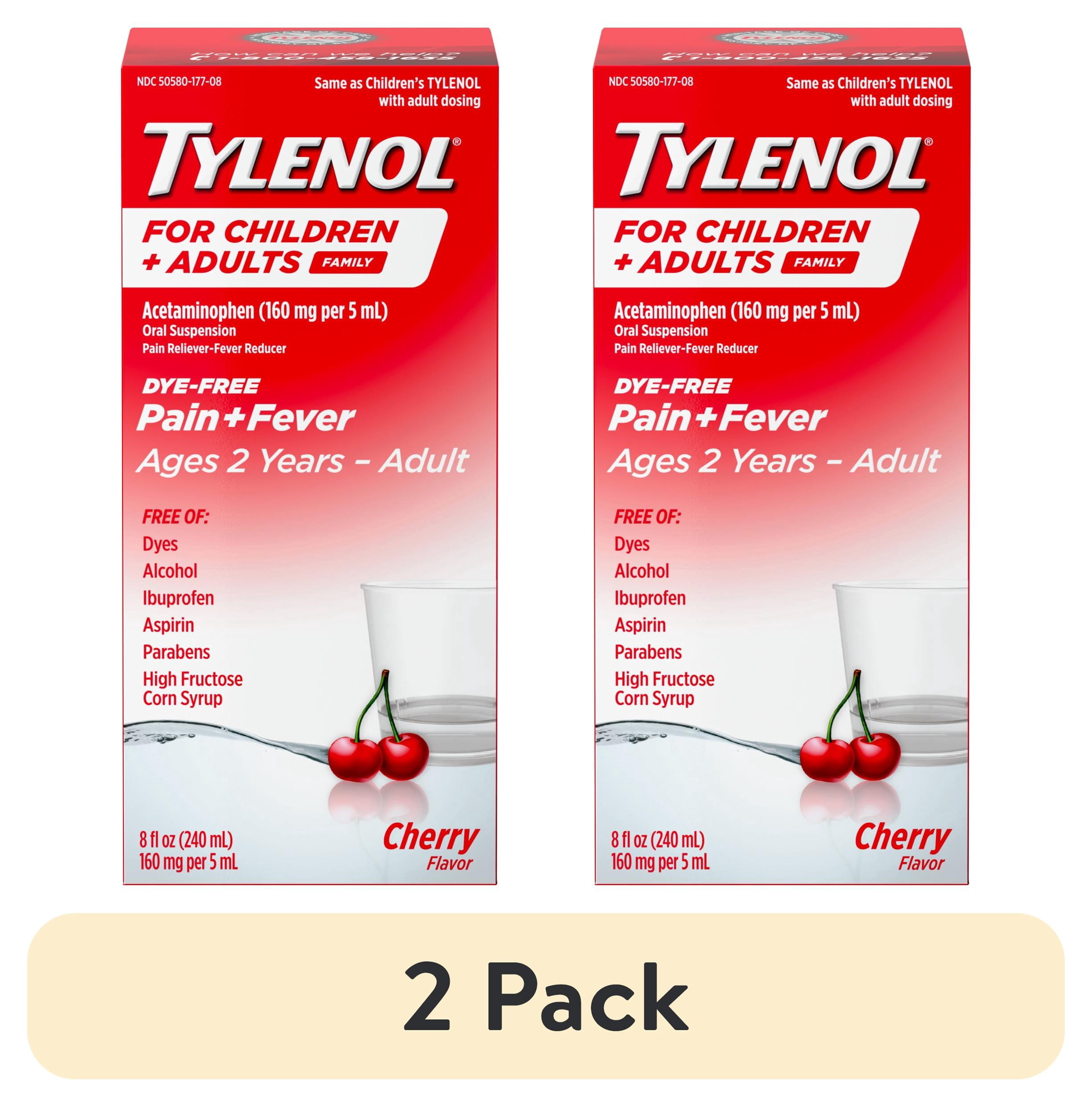 (2 pack) Tylenol Adult Liquid Pain Reliever & Fever Reducer, Cherry, 8 ...