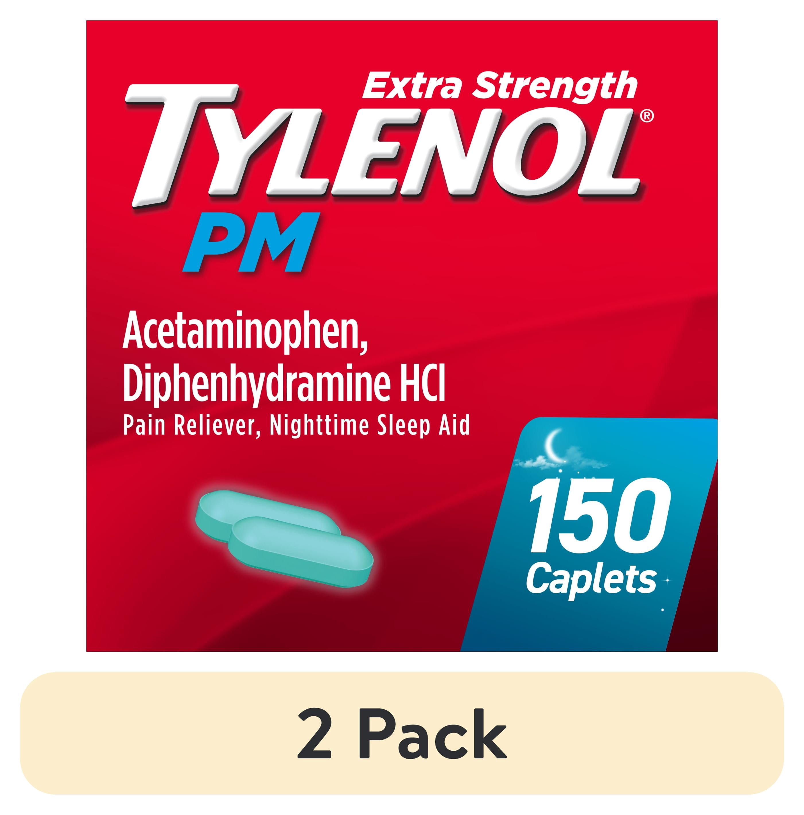 (2 pack) Tylenol PM Extra Strength Pain Reliever & Sleep Aid Caplets ...