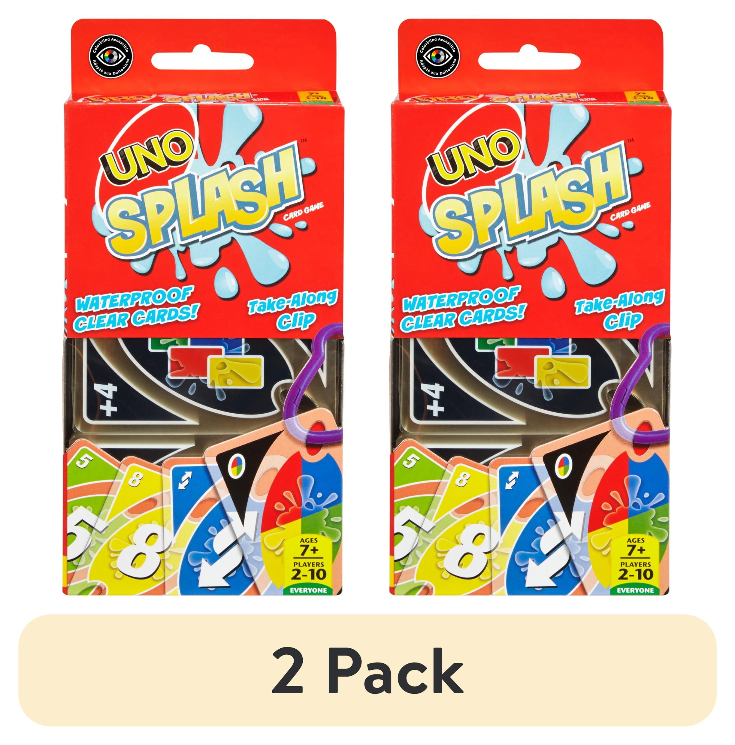 (2 pack) UNO Splash Card Game with Waterproof Cards and Portable Clip ...